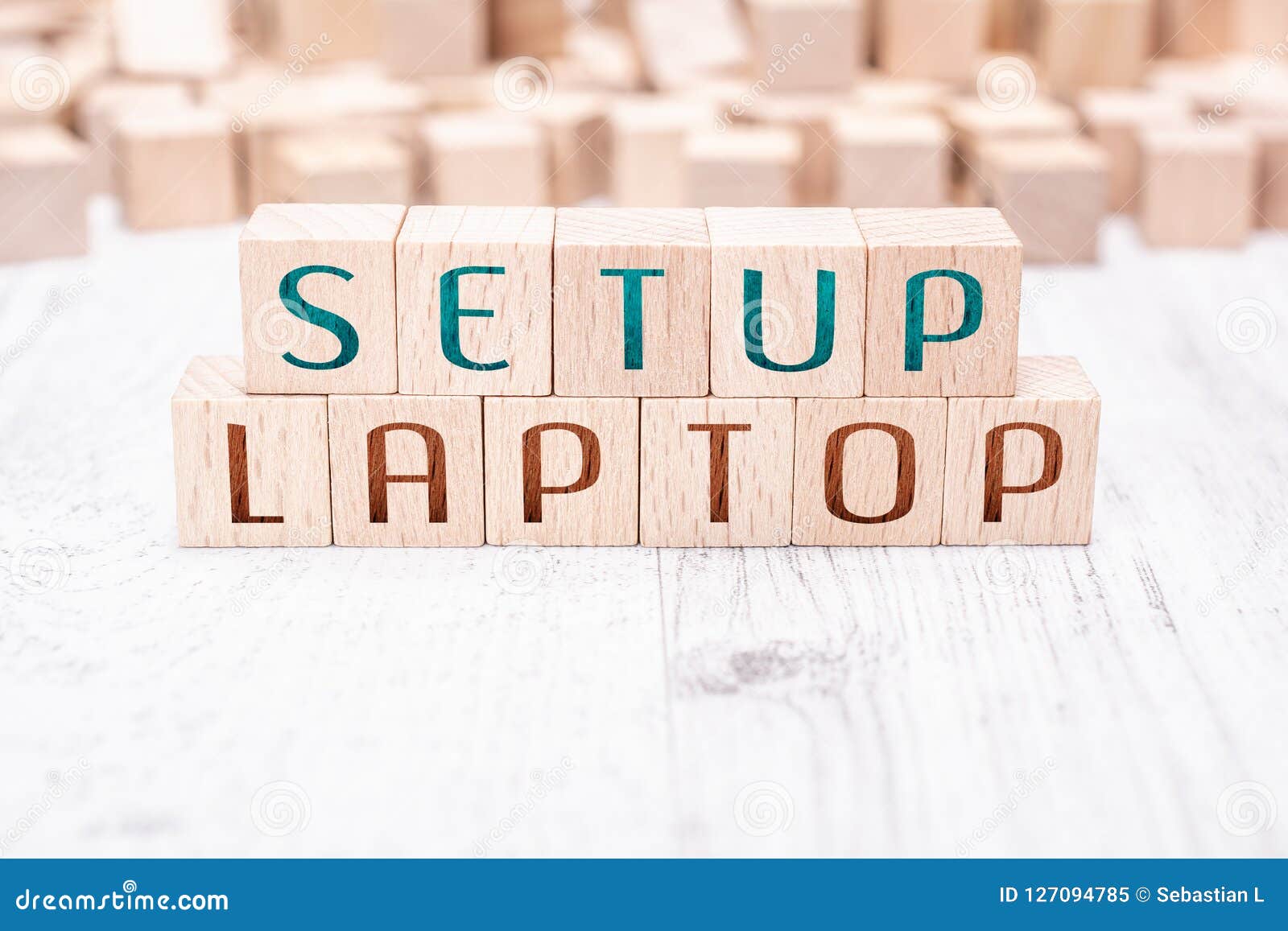 The Words Setup Printer Formed By Wooden Blocks On A White Table Stock ...