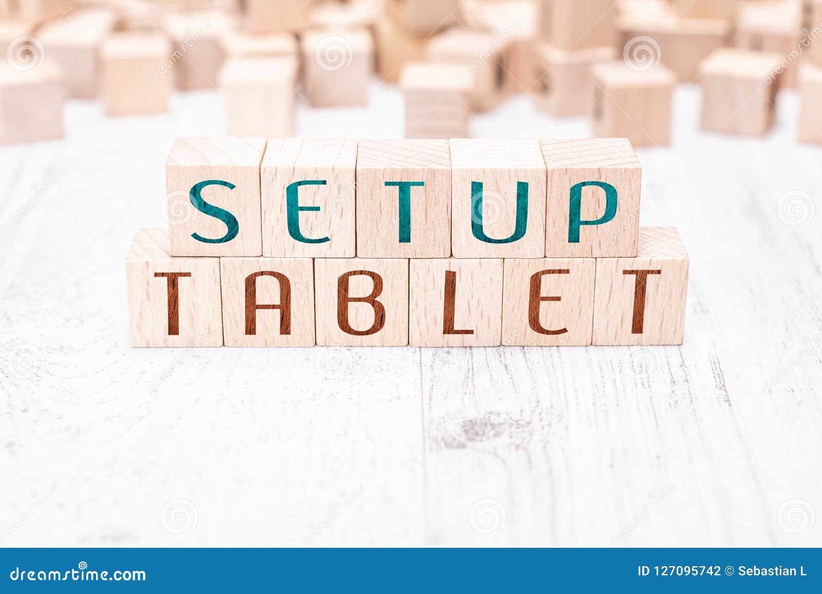 The Words Setup Printer Formed By Wooden Blocks On A White Table Stock ...