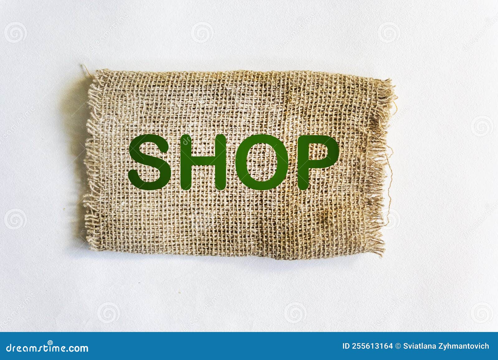 The Words Shop Written on Burlap and a White Background Stock Photo ...