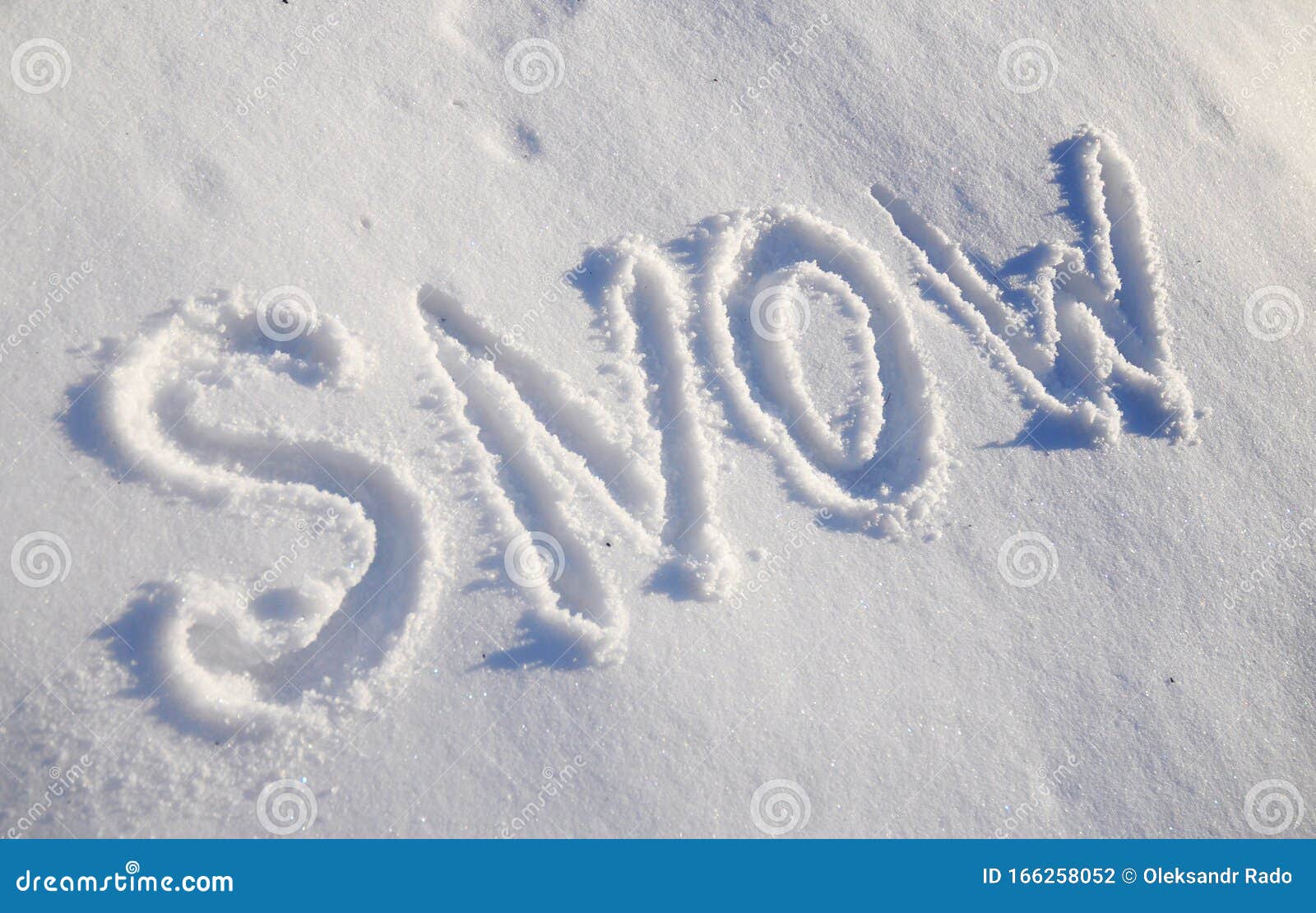 The Words SNOW are Written in Snow. Written Word on a Snow White Field ...