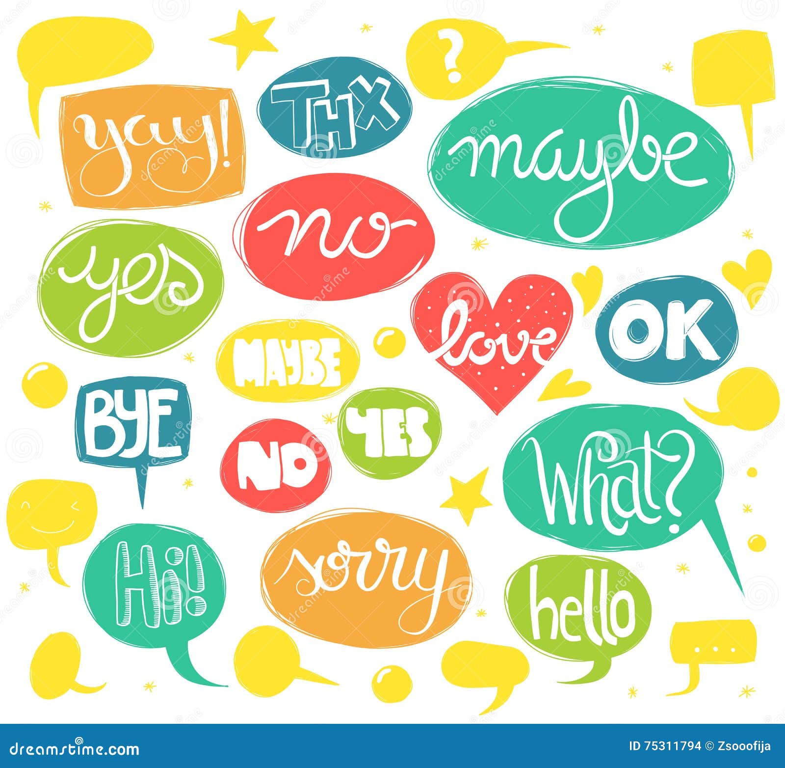 Words in speech bubbles stock vector. Illustration of greeting - 75311794