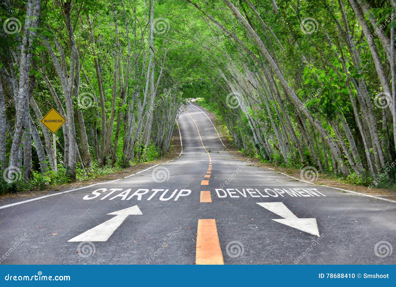 Words of Startup and Development on Road Stock Photo - Image of ...