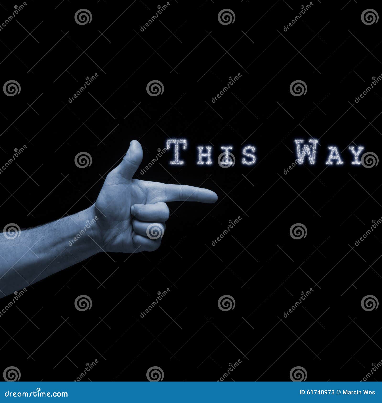 Words this Way Written on Black Background, Man Hand Pointing Direction ...