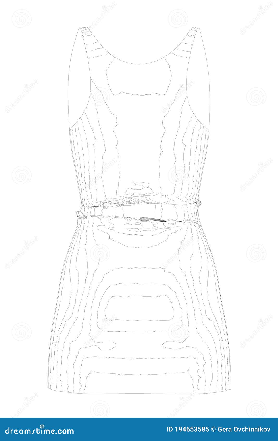 Woreframe of a Fitted Short Dress Made of Black Lines on a White ...