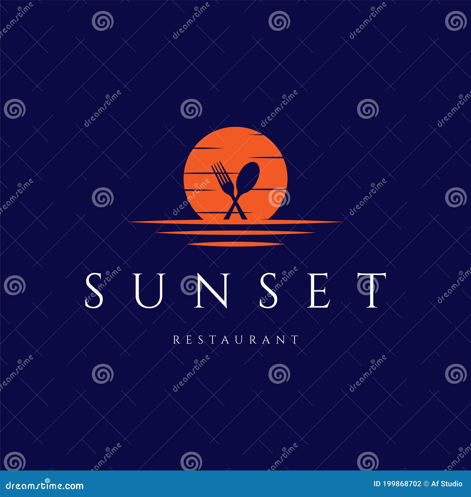 Sunset Sunrise with Spoon and Fork for Food Restaurant Logo Design ...