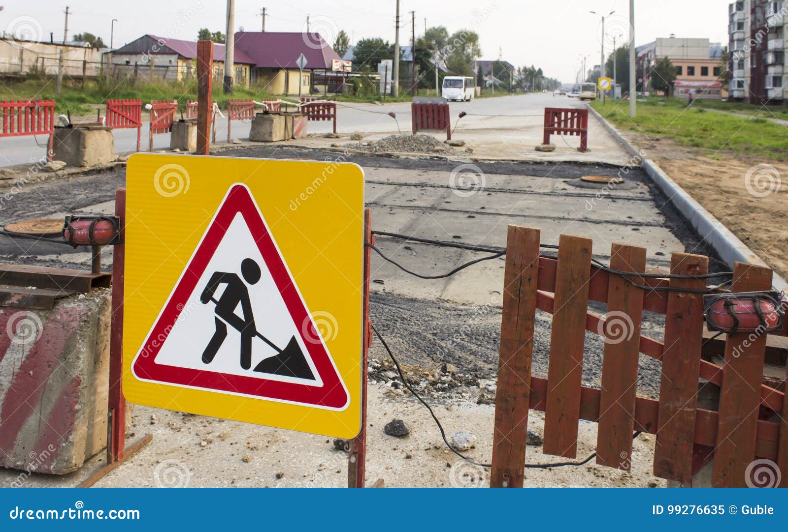 Road Works Ahead Warning Sign on the Road. Stock Image - Image of ...