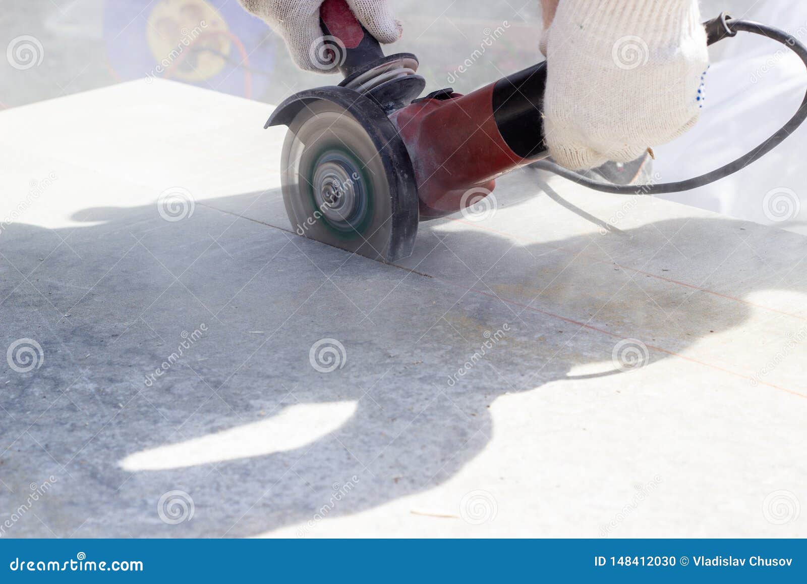 Work Angular Grinding Machine . Concrete Slab. Building a House. Stock ...