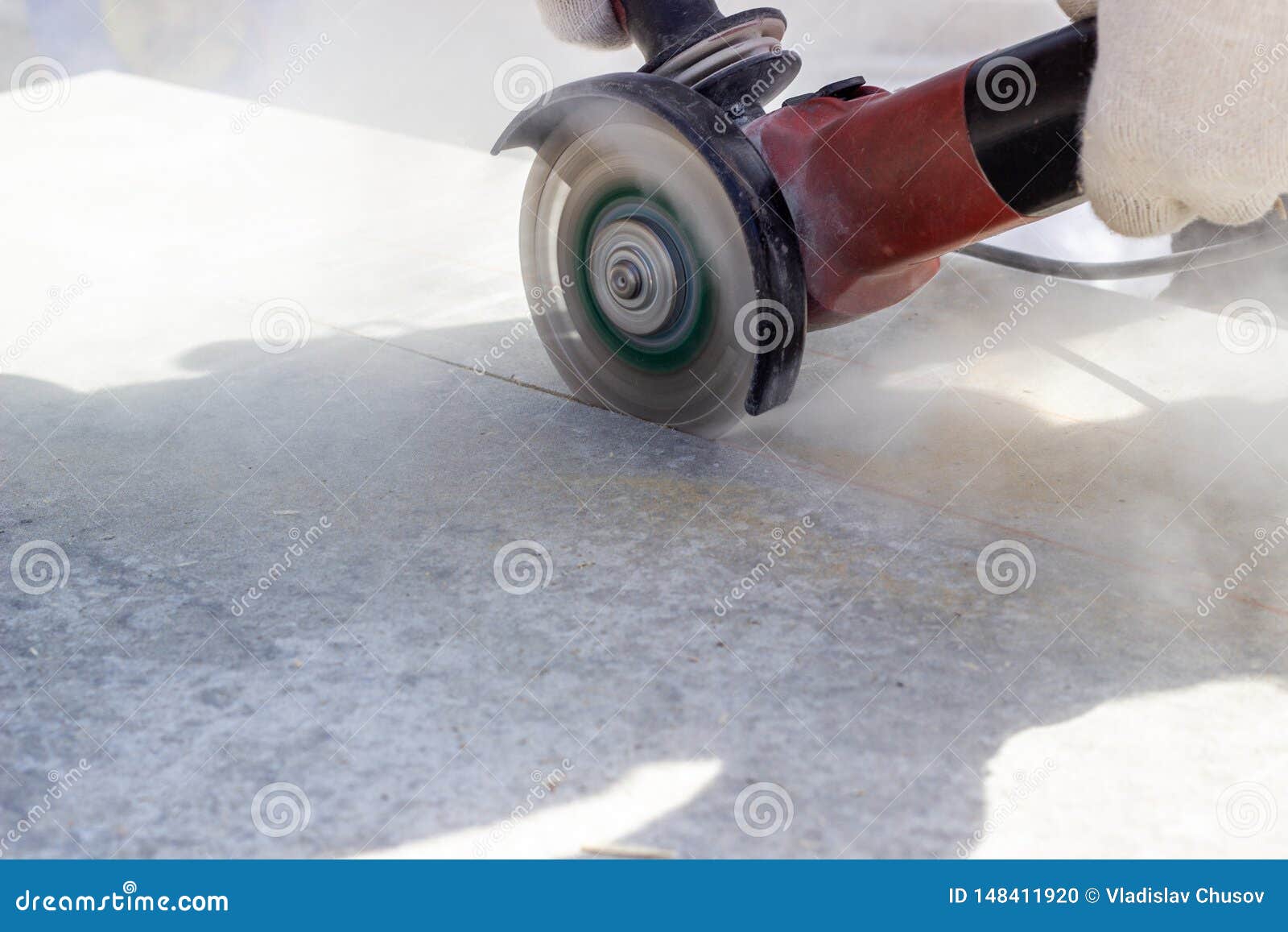 Work Angular Grinding Machine . Concrete Slab. Building a House. Stock ...