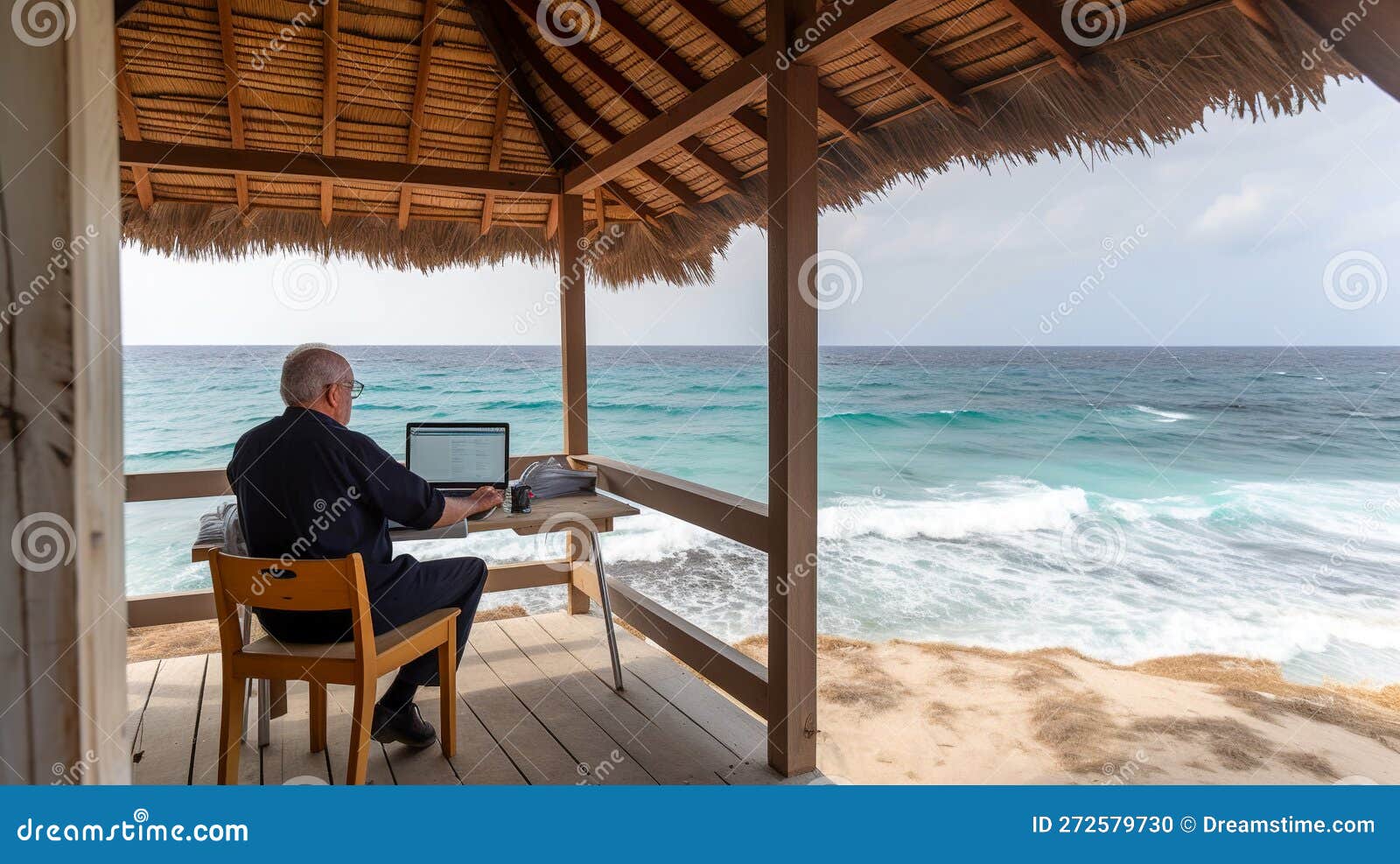 Work from Anywhere, Productive Businessman Working Remotely from Beach ...