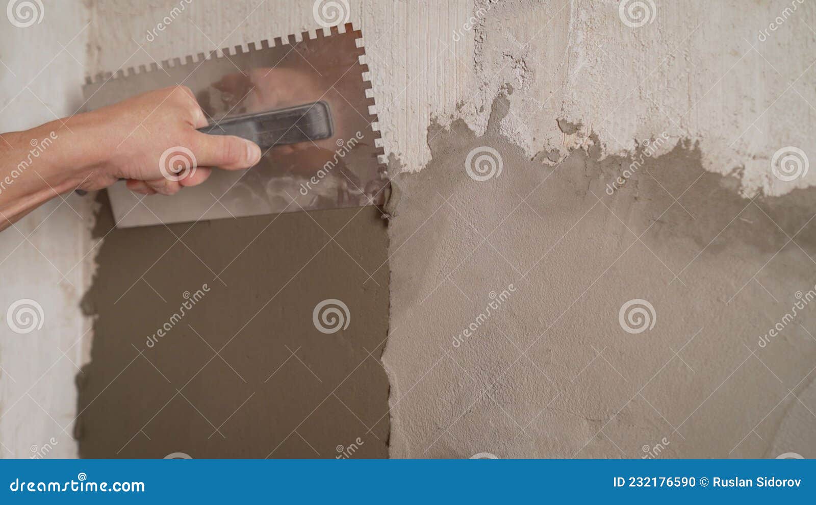 Work on Applying Tile Glue To the Wall. Stacking of Glazed Tile ...