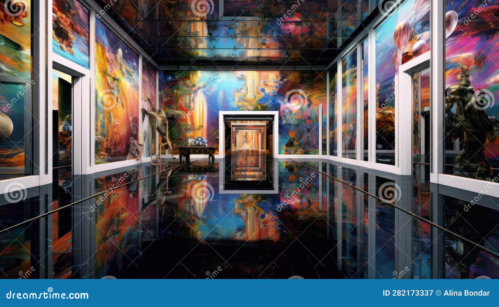 A Work of Art Set in a Mirrored Room, an Abstract Work Showing the ...