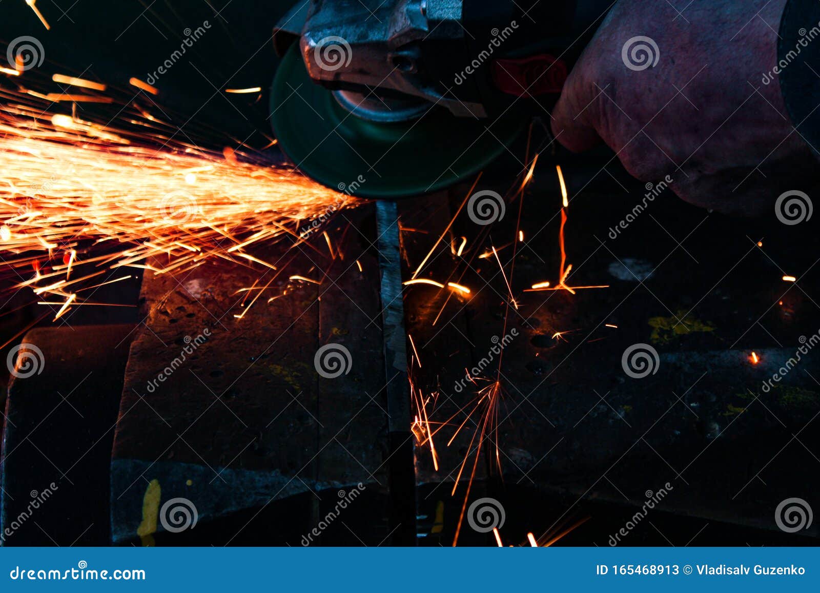 Work As a Grinder, Metal Cutting, Sparks from Metal Cutting Stock Image ...