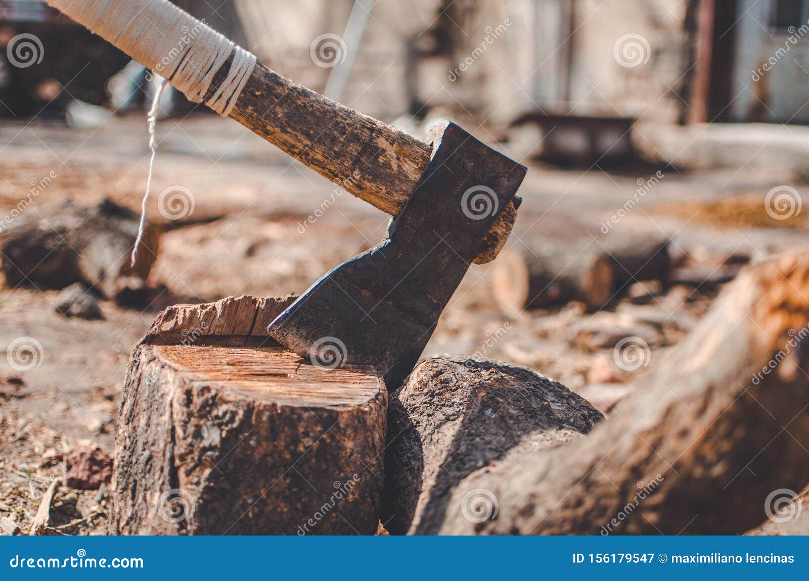 Work Ax. Cutting Firewood at Home Stock Image - Image of firewood ...