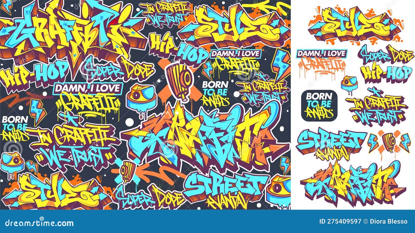 Colorful Graffiti Art Vector Sticker Pack Illustrations Stock Vector ...