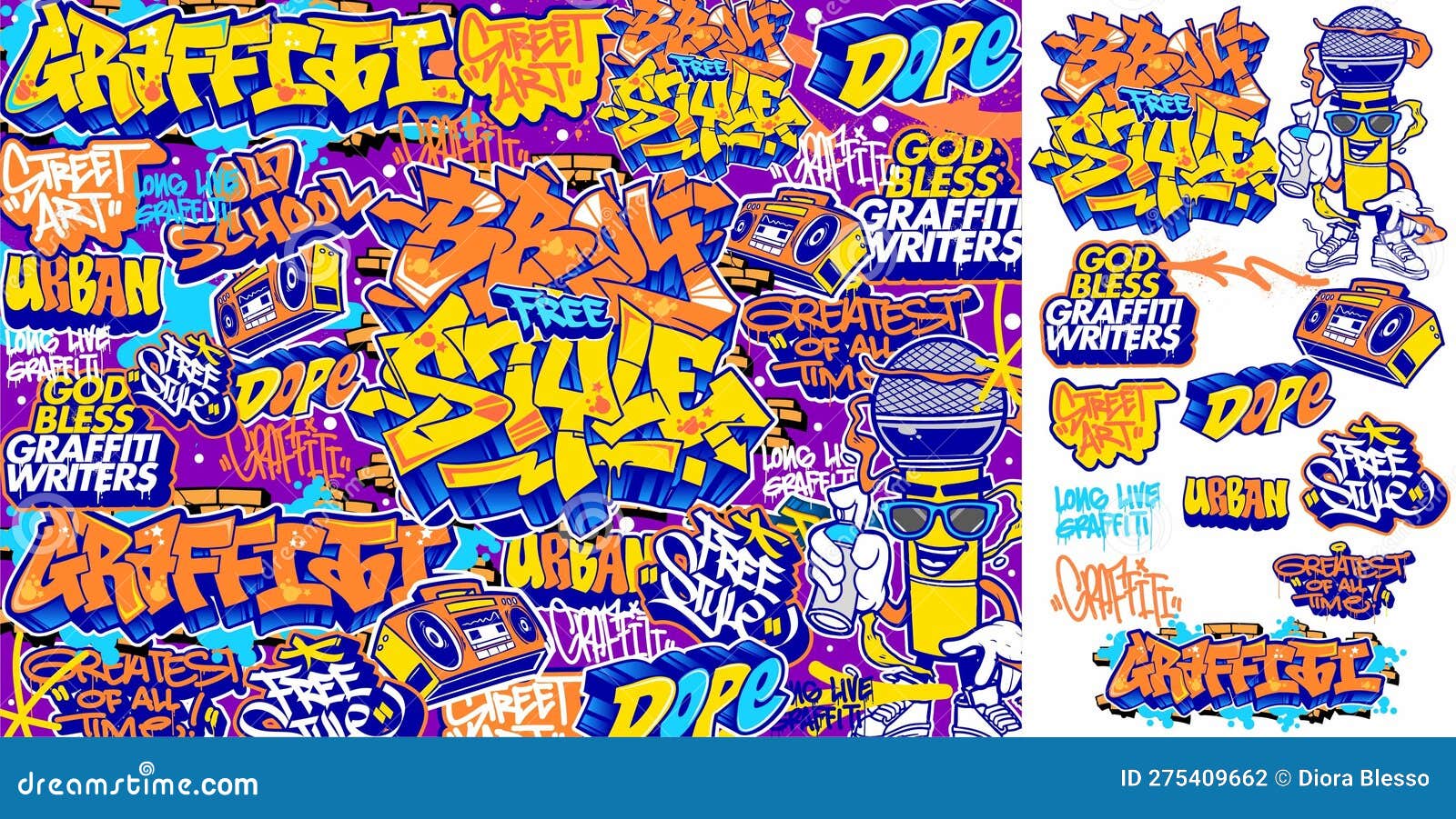 Colorful Graffiti Art Vector Sticker Pack Illustrations Stock Vector ...