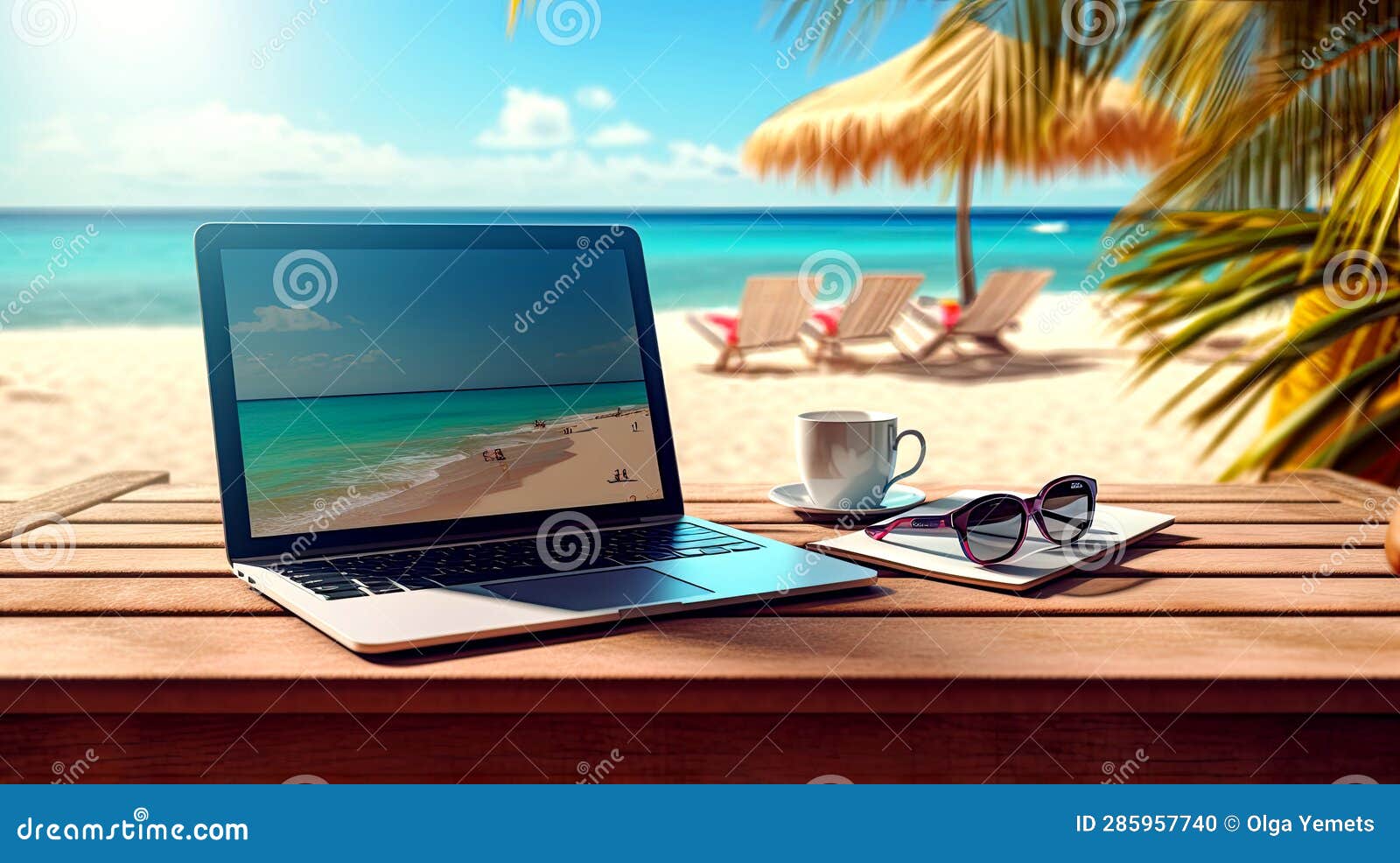 Work on the Beach. Illustration of Freelancer S Workspace Stock ...