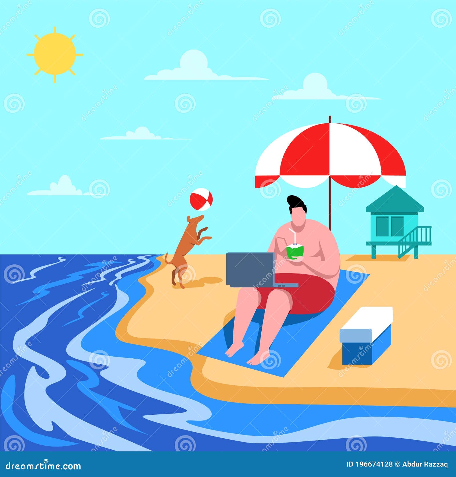 Work on the Beach, Vacation on the Beach, Fat Boy Working on Computer ...