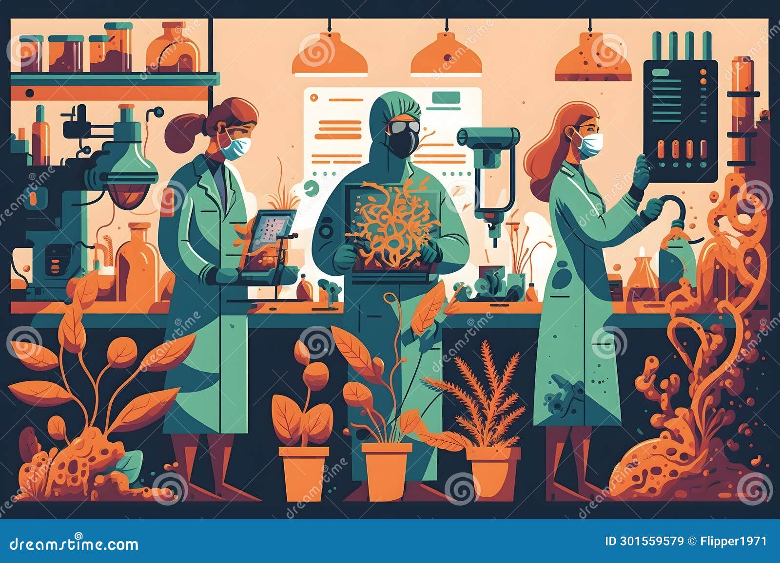 Work in a Biological Laboratory Flat Illustration Stock Illustration ...