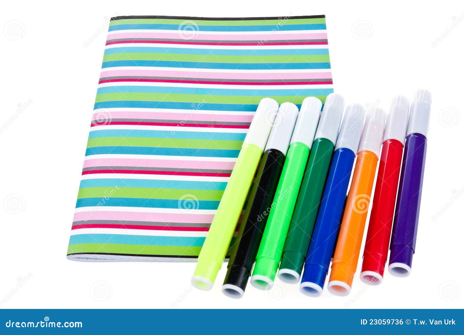 Work Book with Set of Colorful Pencils Stock Photo - Image of document ...