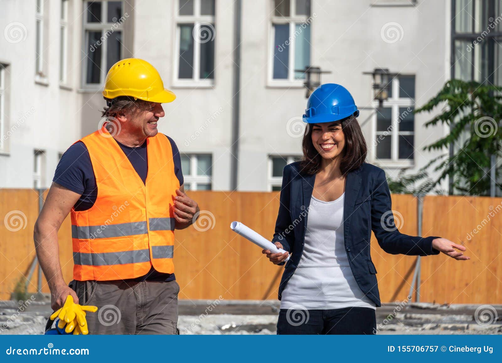 Work Break on Construction Site Stock Image - Image of building, jacket ...