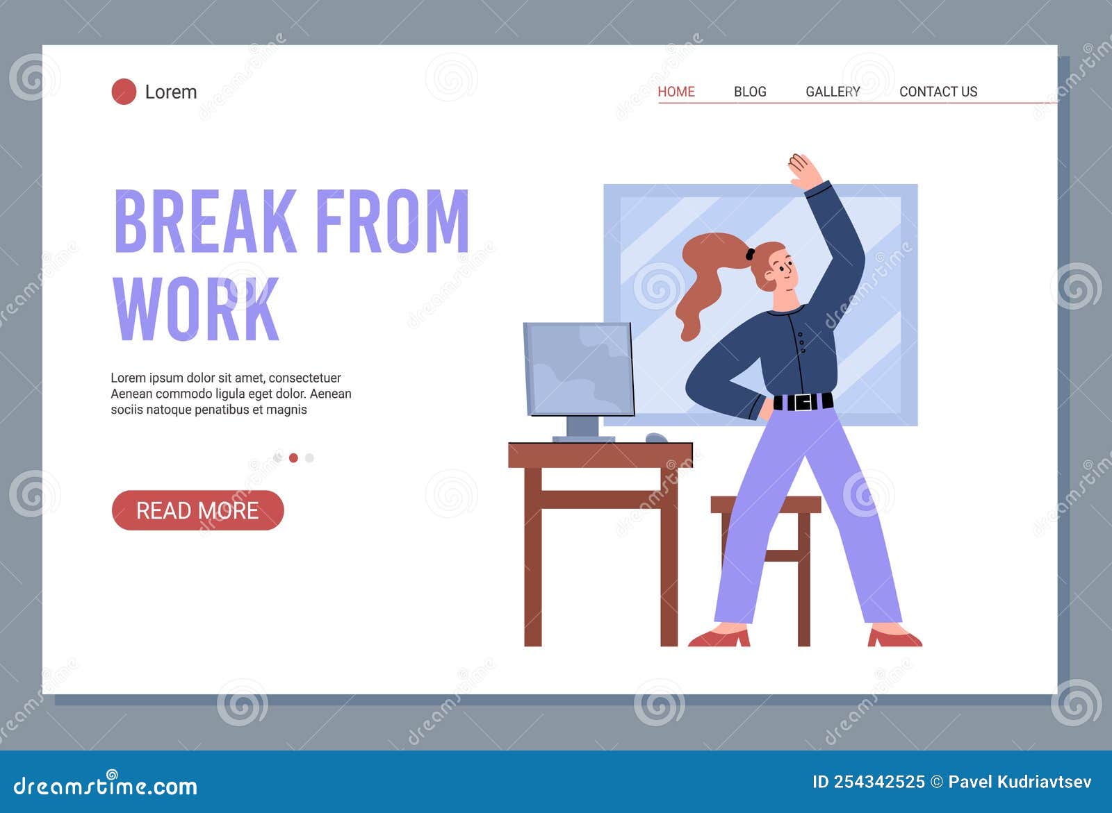 Work Break at Workplace Concept for Web Banner, Flat Vector ...