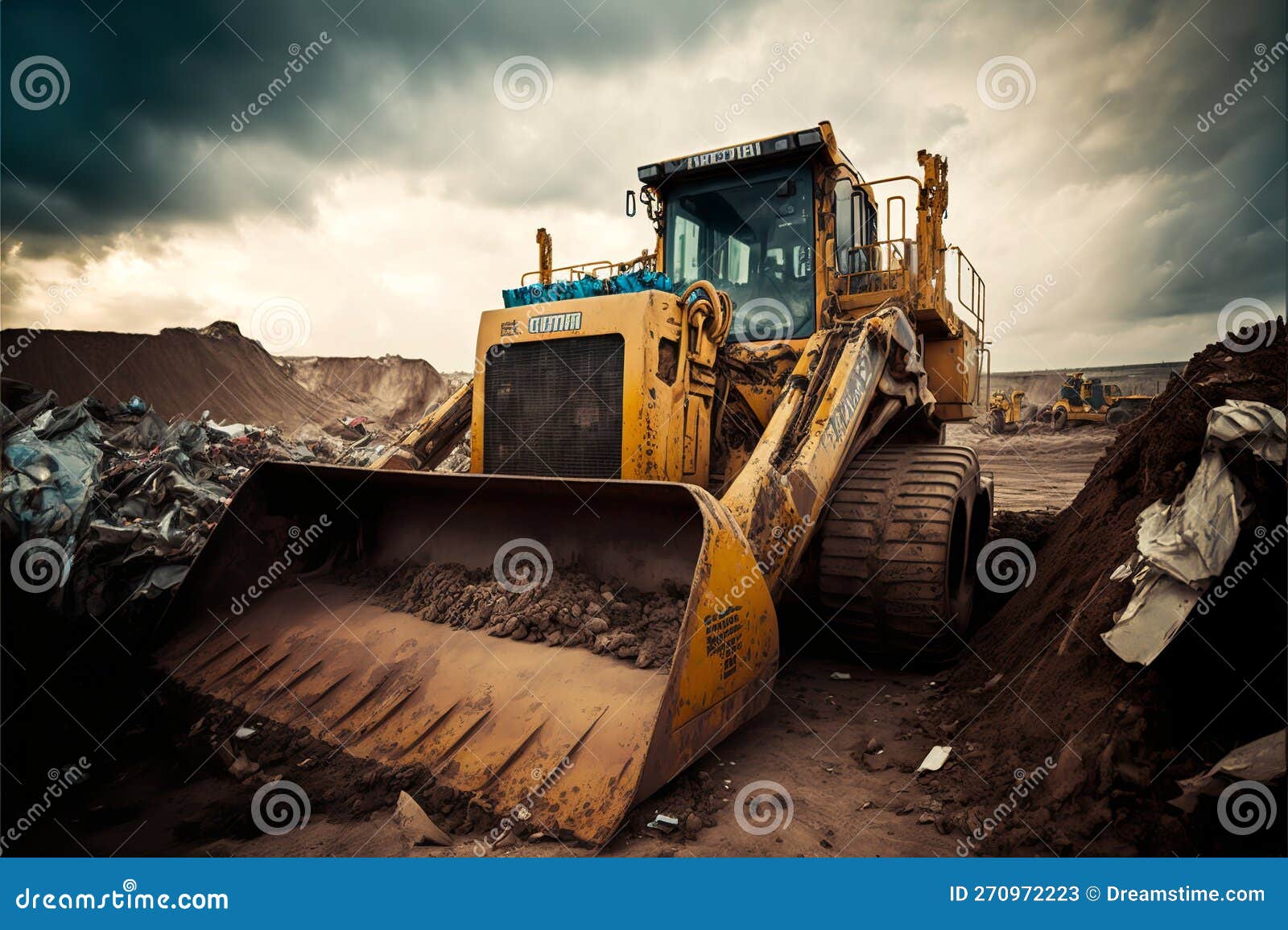 Work of a Bulldozer at a Trash Landfill, Generative AI Stock ...