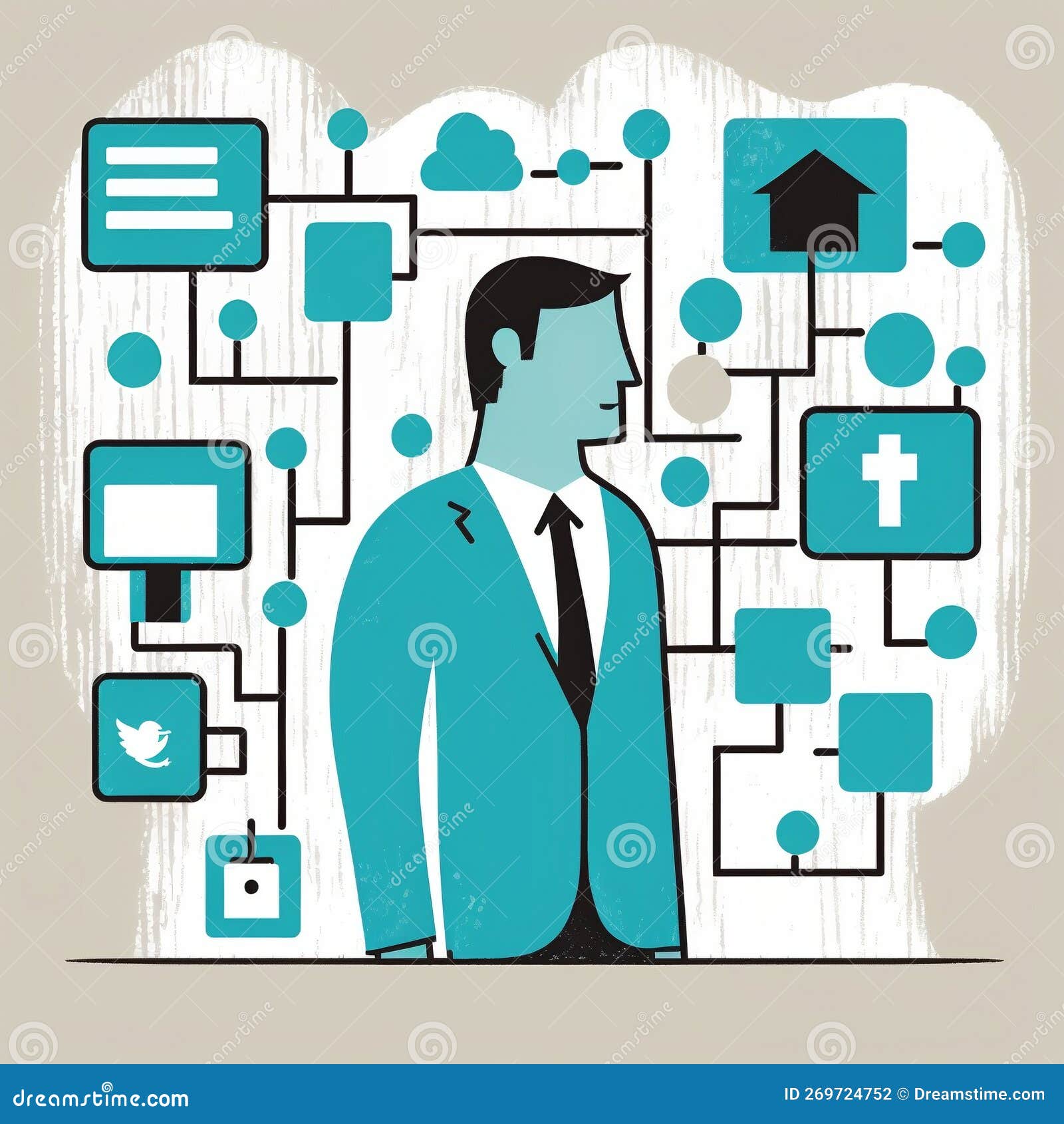 At Work Business Man Concept Illustration Multitasking Stock ...