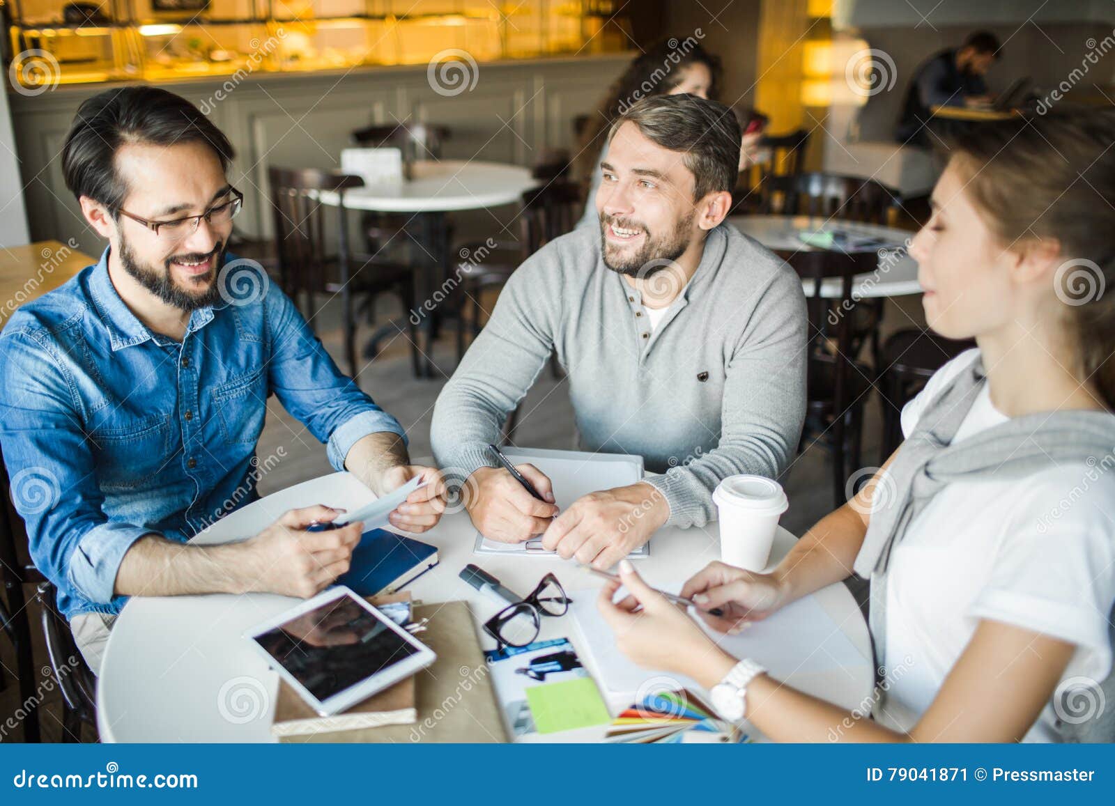 Work in cafe stock image. Image of planning, group, businesspeople ...