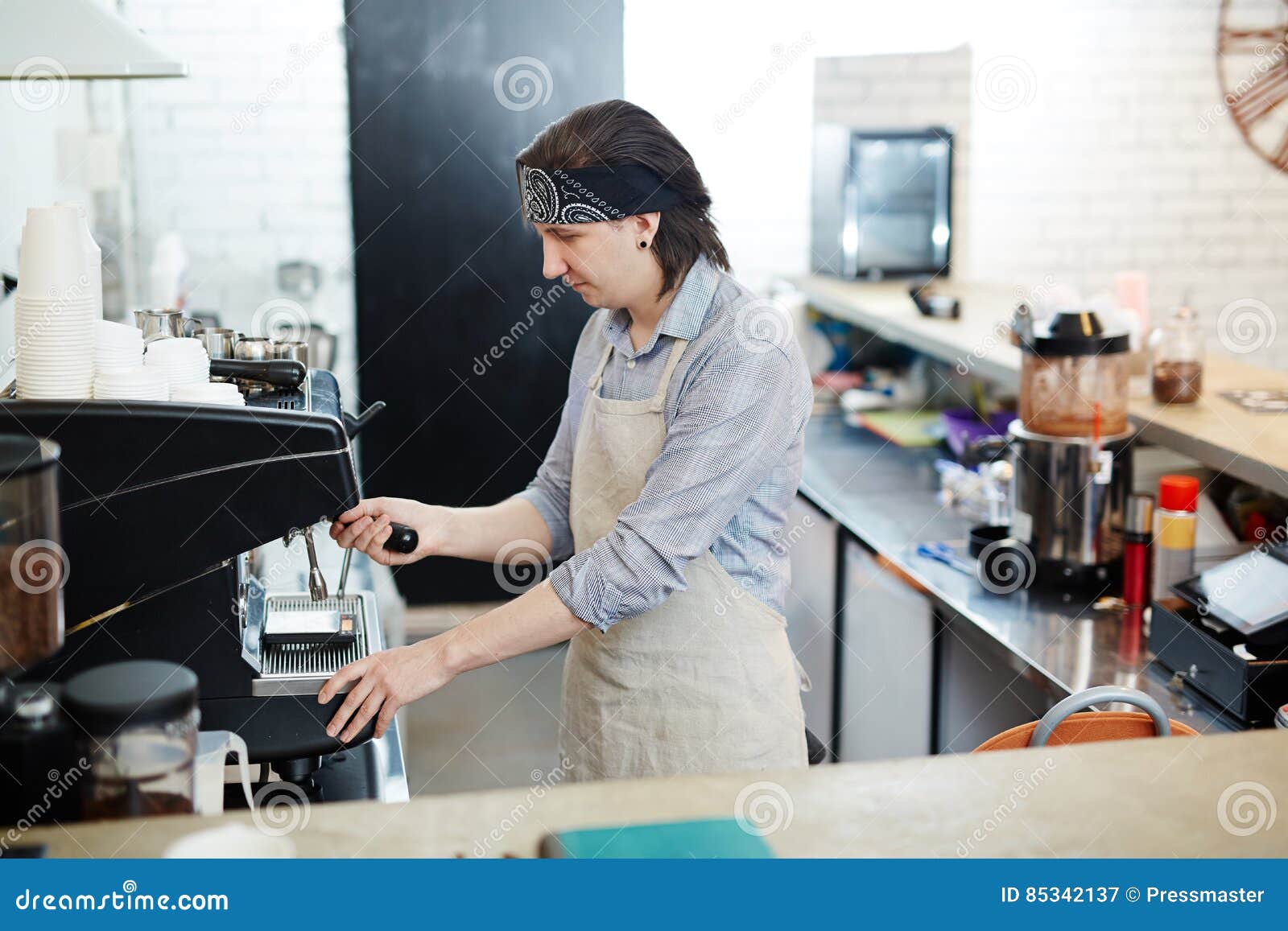 Work in cafeteria stock image. Image of cafe, drink, service - 85342137