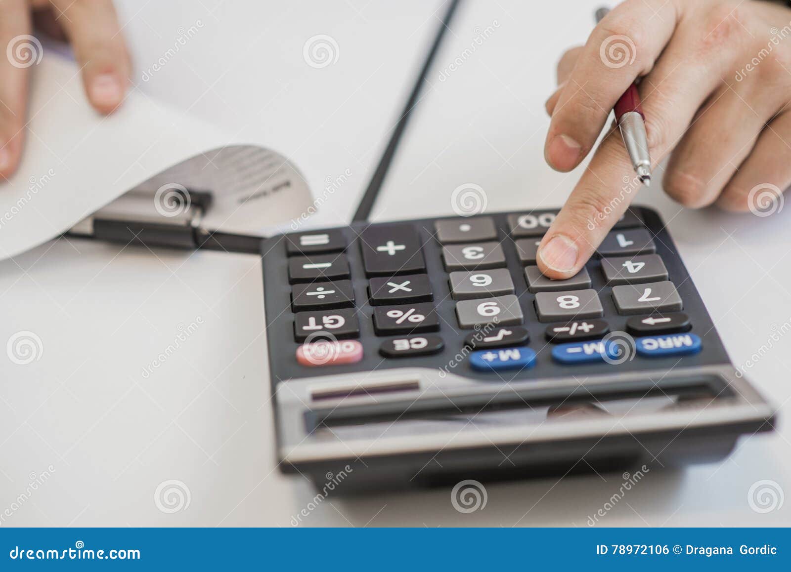 Work on the Calculator and Papers Close Up Stock Photo - Image of ...
