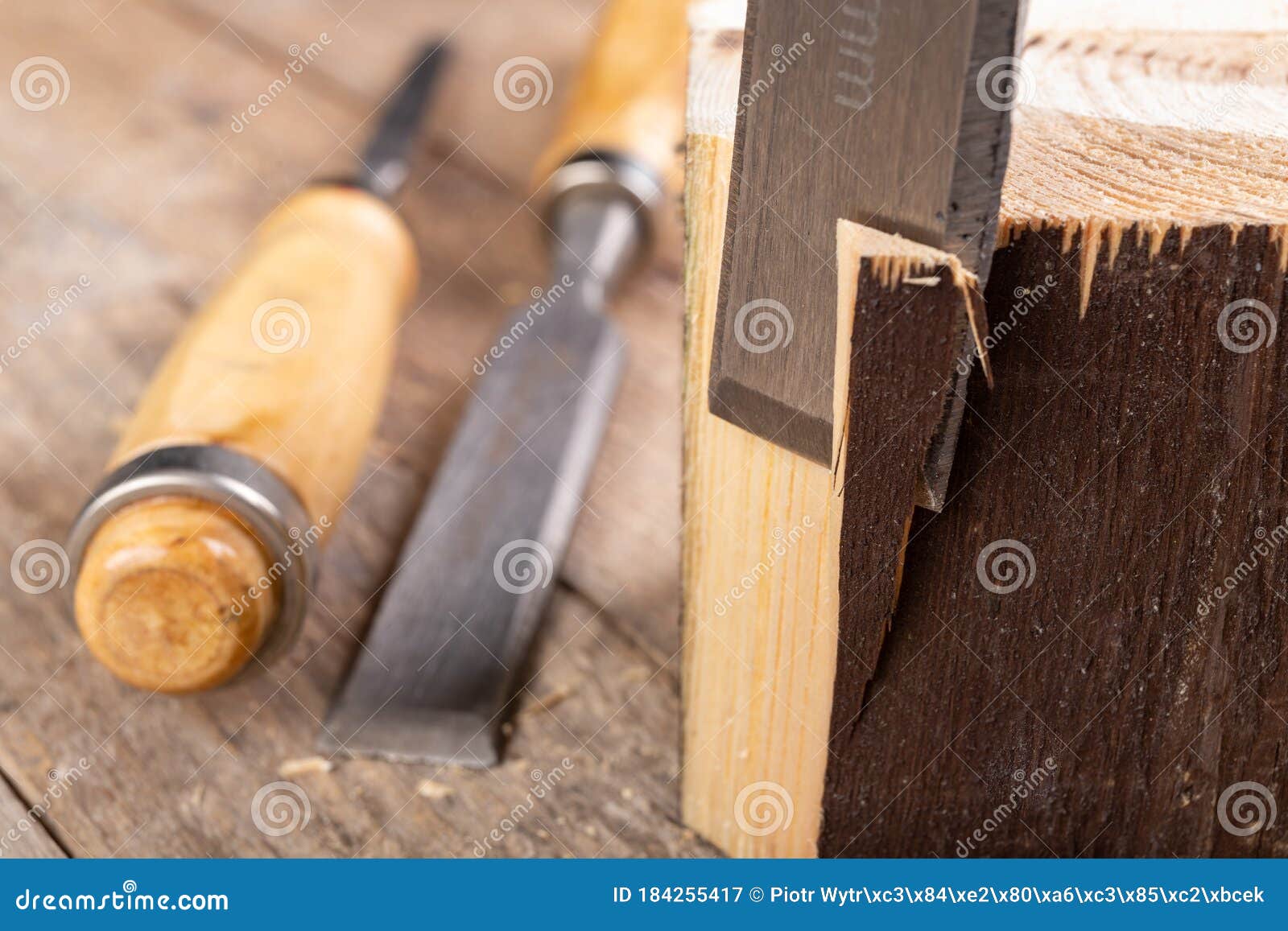 Work with a Carpenter's Chisel in Pine Wood. Small Carpentry Work in ...