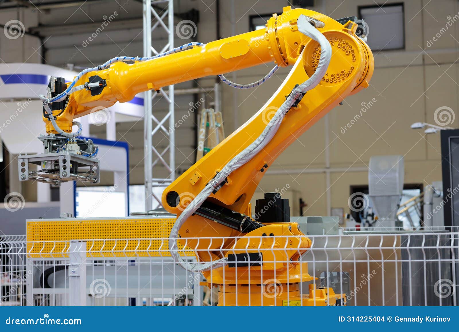 Palletizing Robot, Working In Factory Setting, Stacking And Securing ...