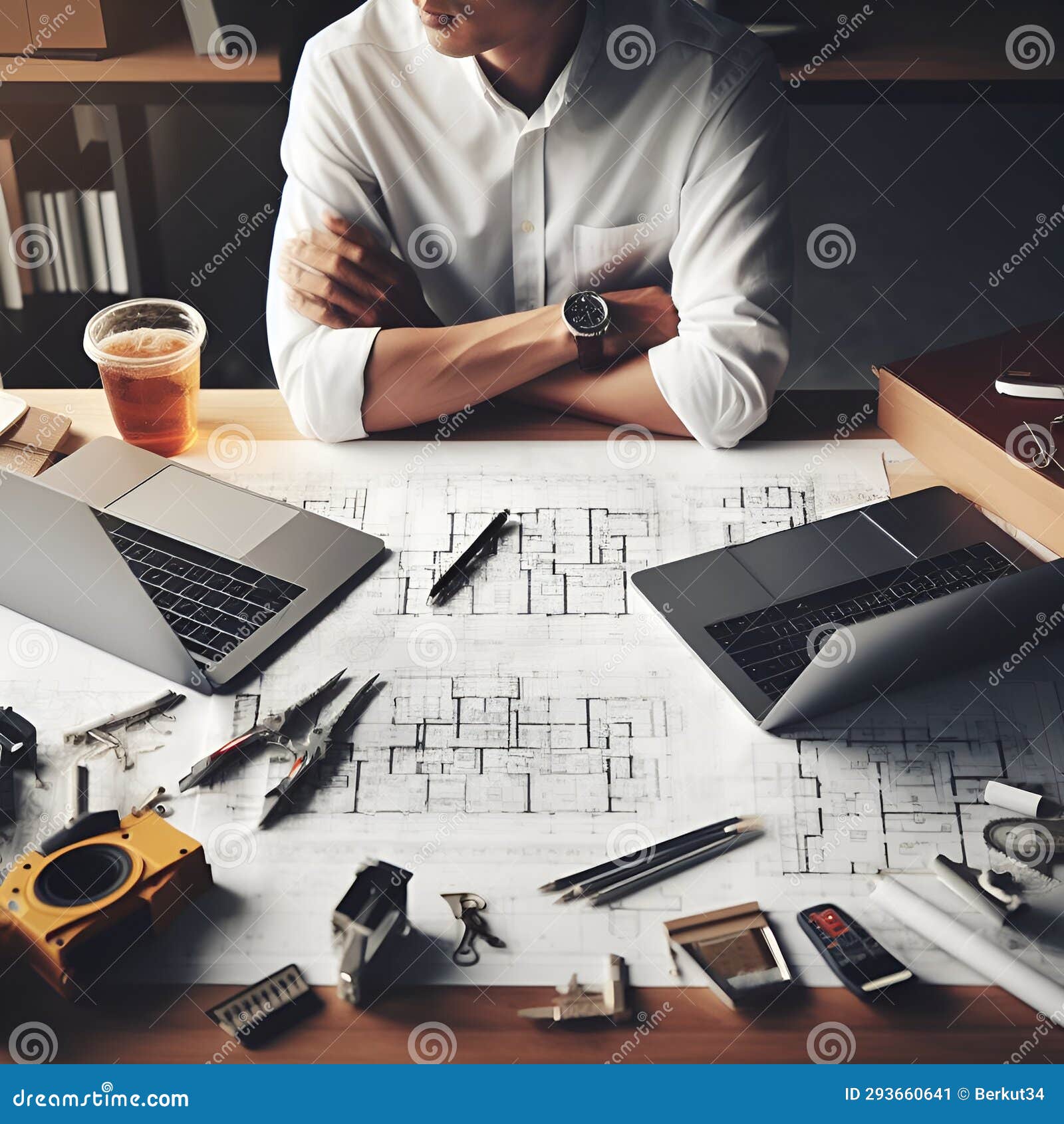 Work Clutter on the Desk of a Construction Company Engineer Stock Image ...