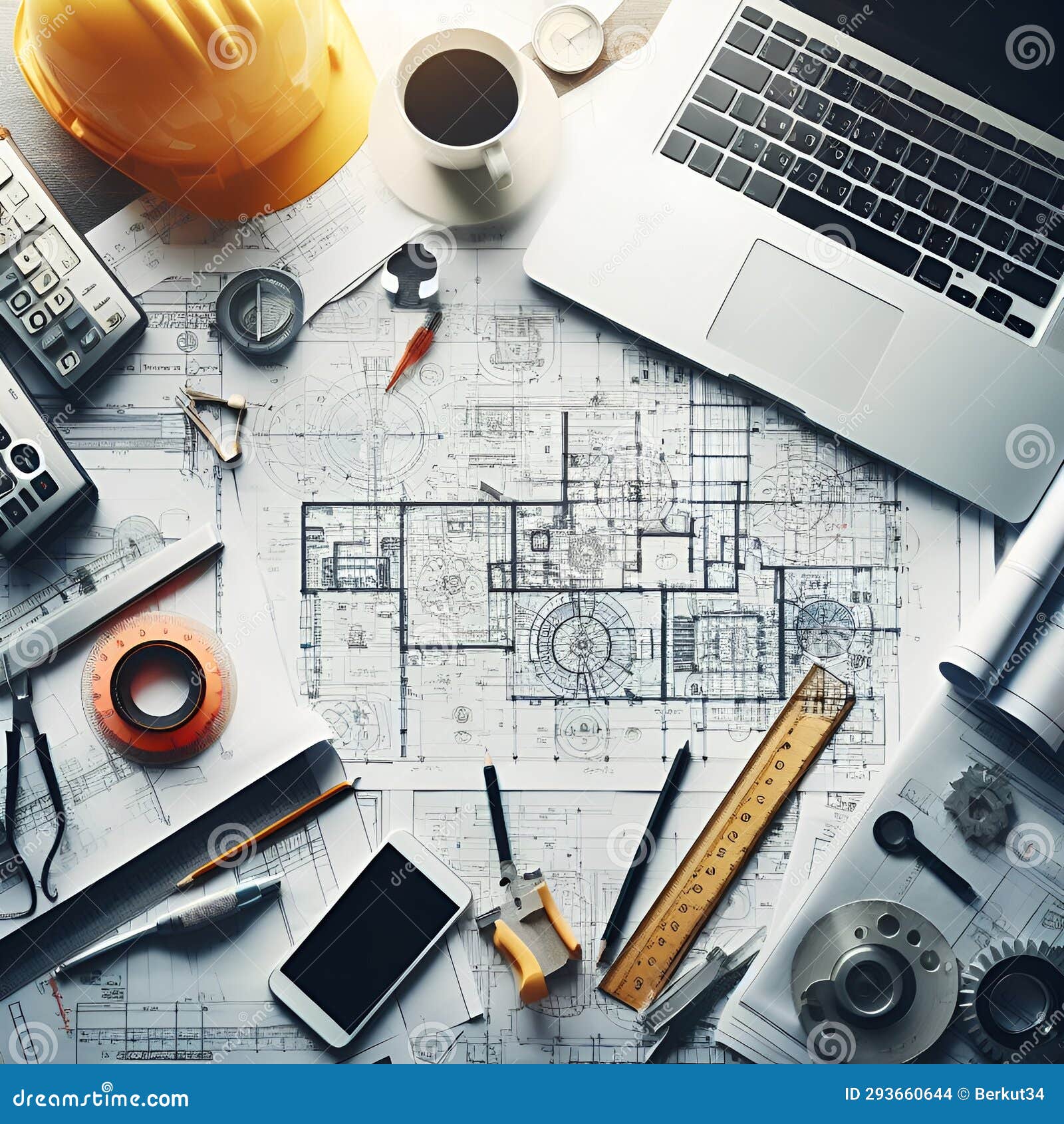 Work Clutter on the Desk of a Construction Company Engineer Stock ...