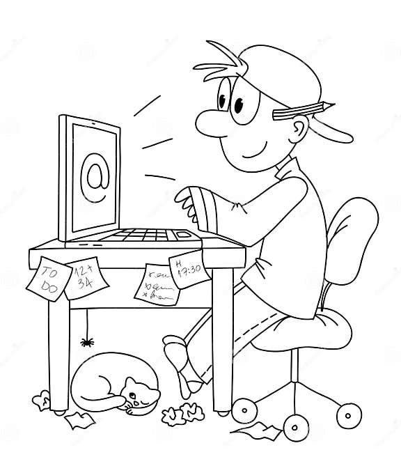 Work on computer stock vector. Illustration of worker - 13844017