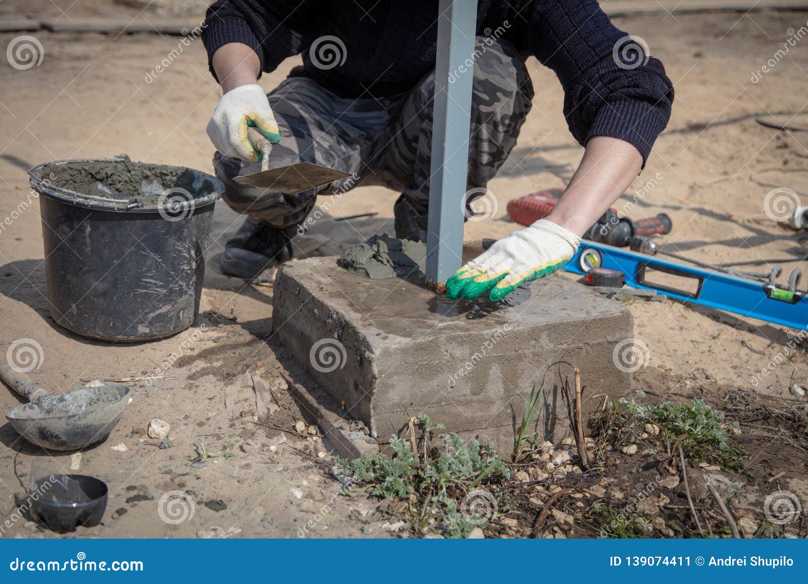 Work Concrete the Post on the Construction Site Stock Image - Image of ...