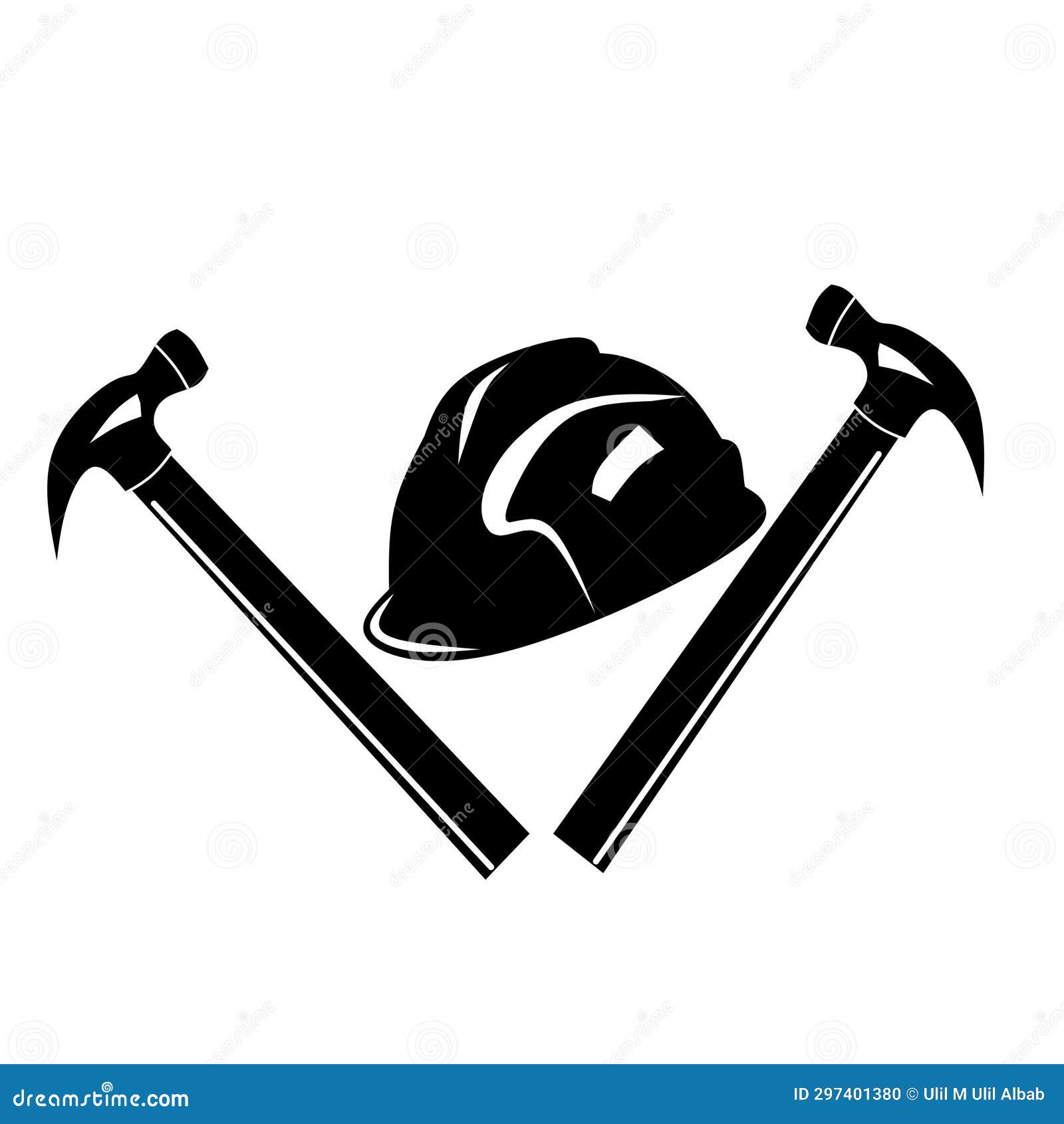 Work Construction Worker Equipment, with Helmet and Hammer. Vector ...