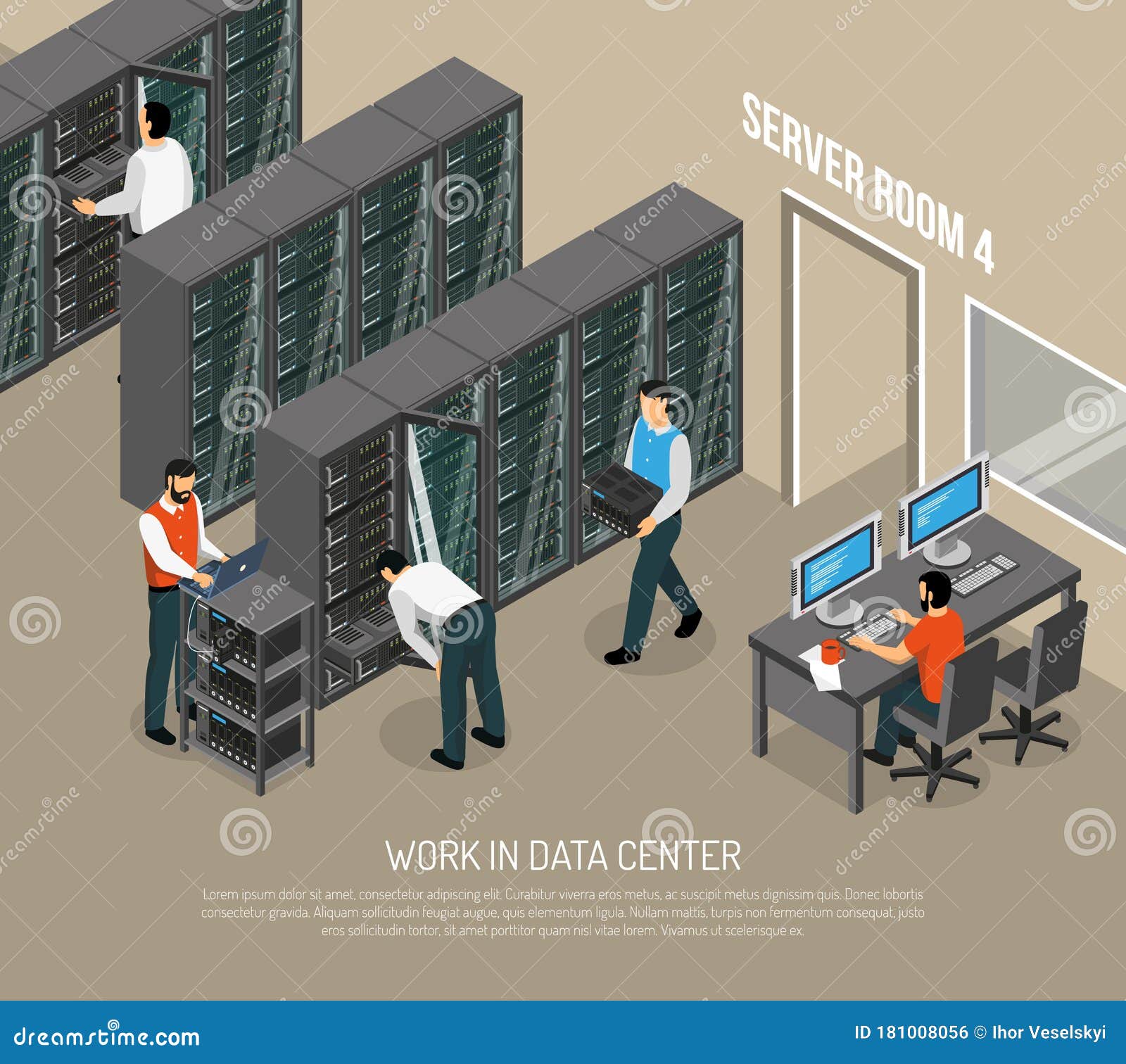 Work in Data Center Isometric Vector Illustration Stock Vector ...