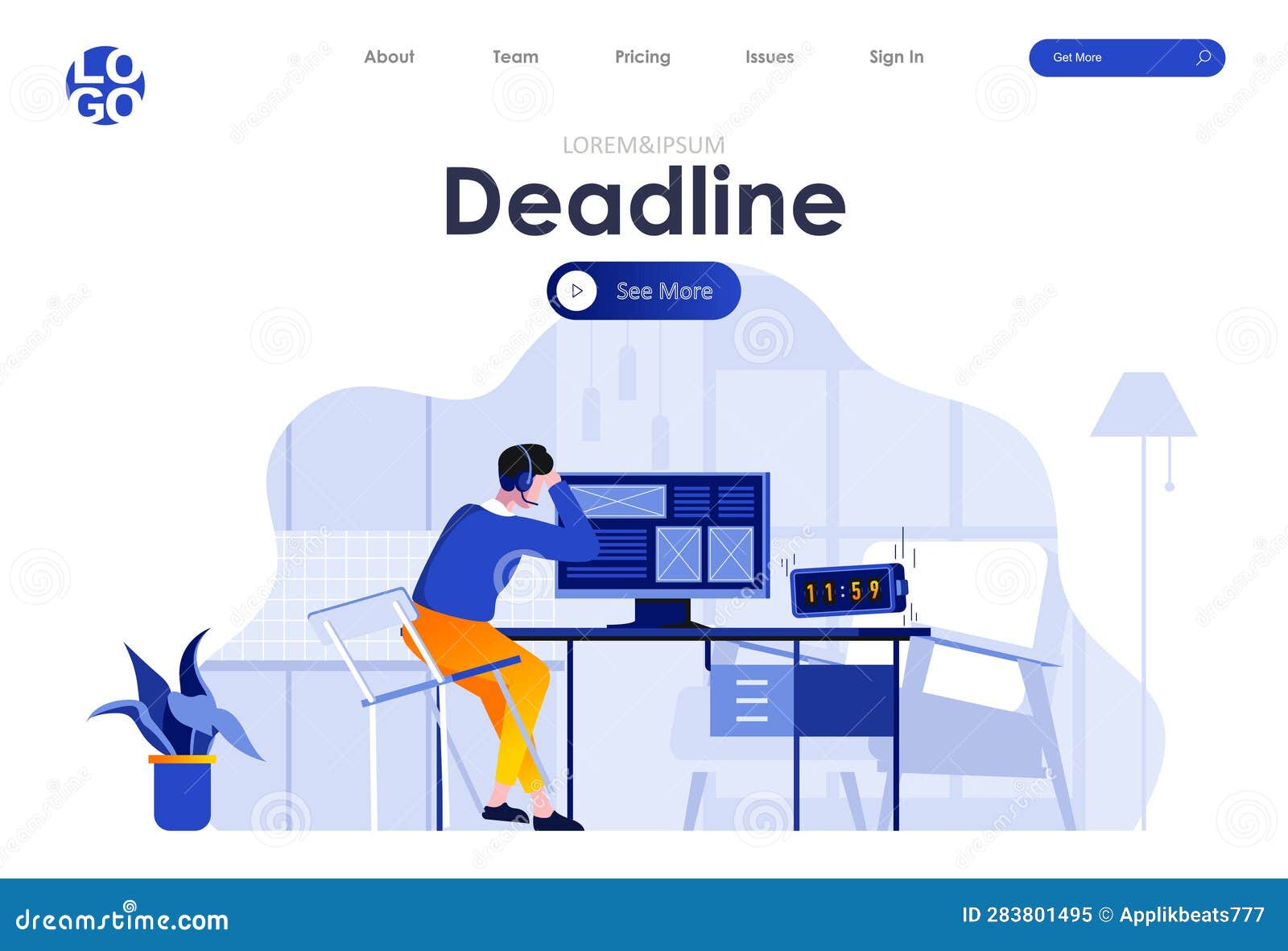 Work Deadline Flat Landing Page Design. Tired Project Manager at ...