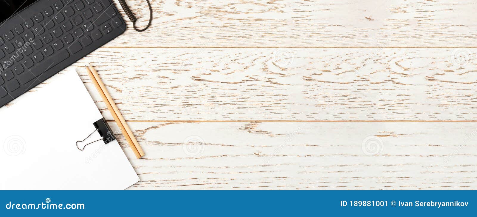 Work Desk with Blank Paper and Laptop Banner Template Stock Image ...