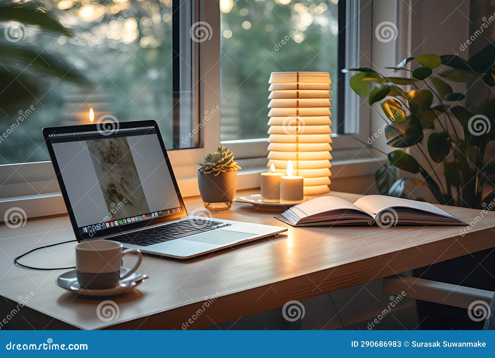 Work Desk with Computer Simulation Equipment Office Supplies and Desk ...