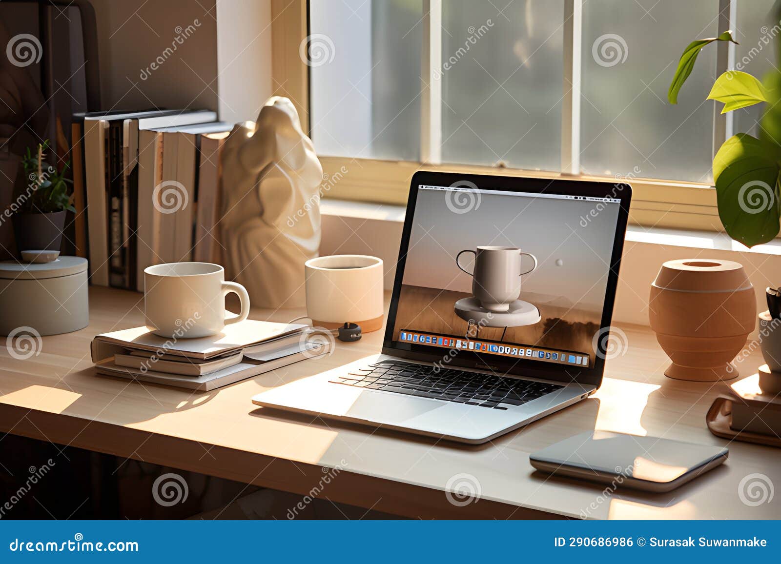 Work Desk with Computer Simulation Equipment Office Supplies and Desk ...