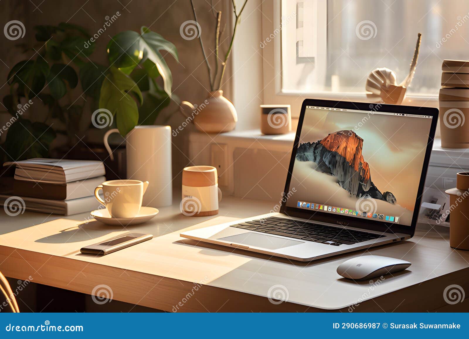 Work Desk with Computer Simulation Equipment Office Supplies and Desk ...