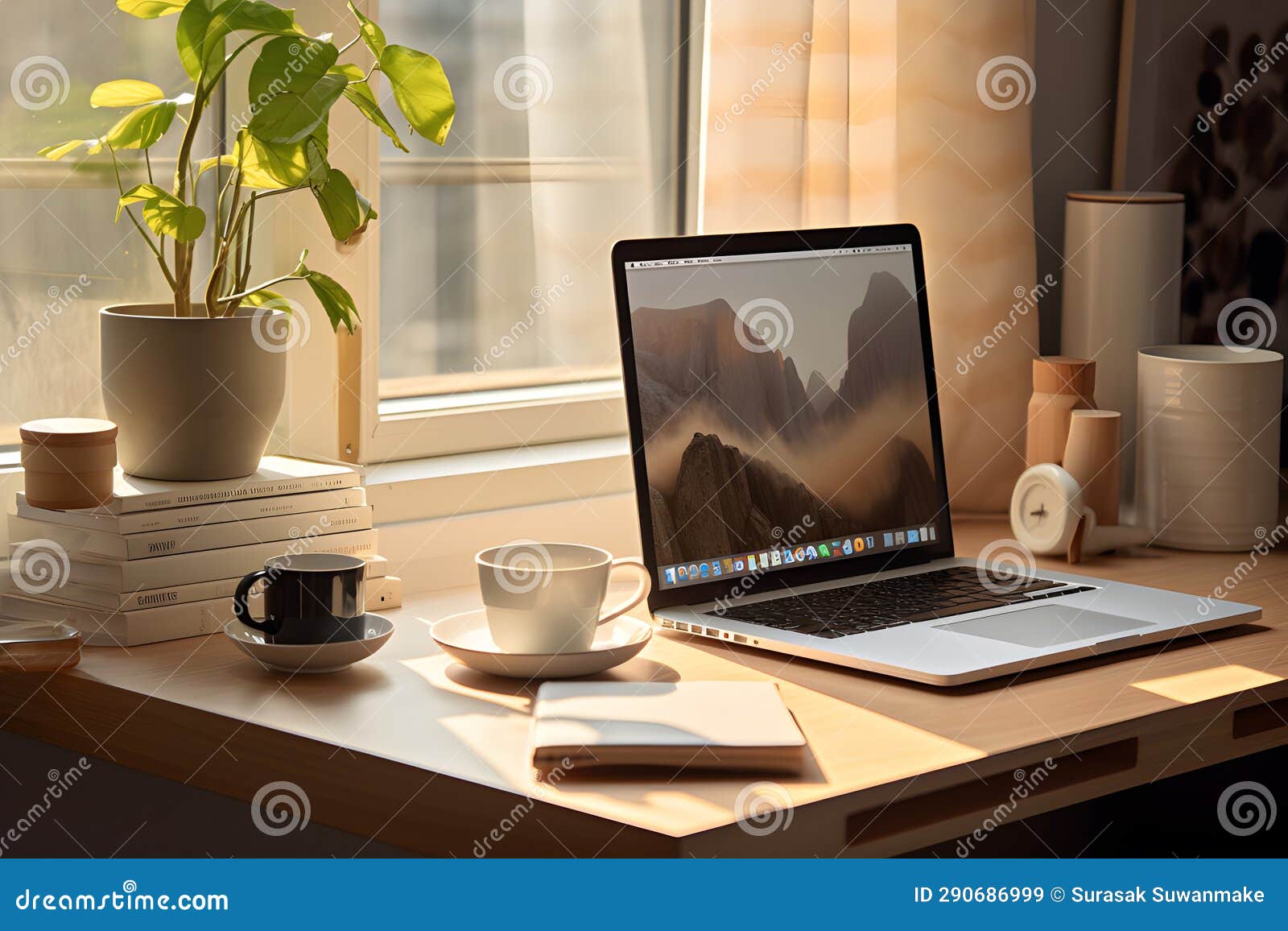 Work Desk with Computer Simulation Equipment Office Supplies and Desk ...