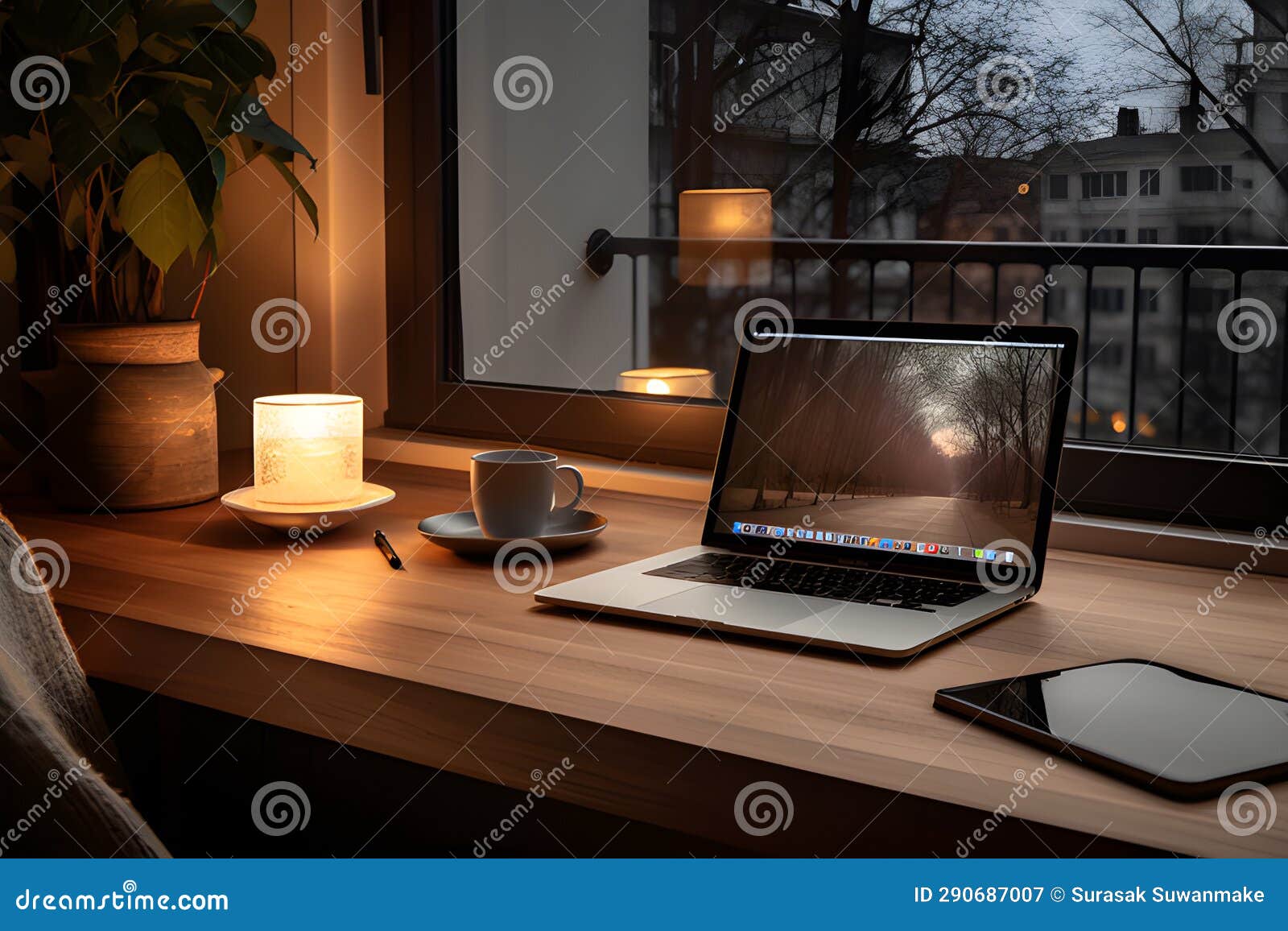 Work Desk with Computer Simulation Equipment Office Supplies and Desk ...