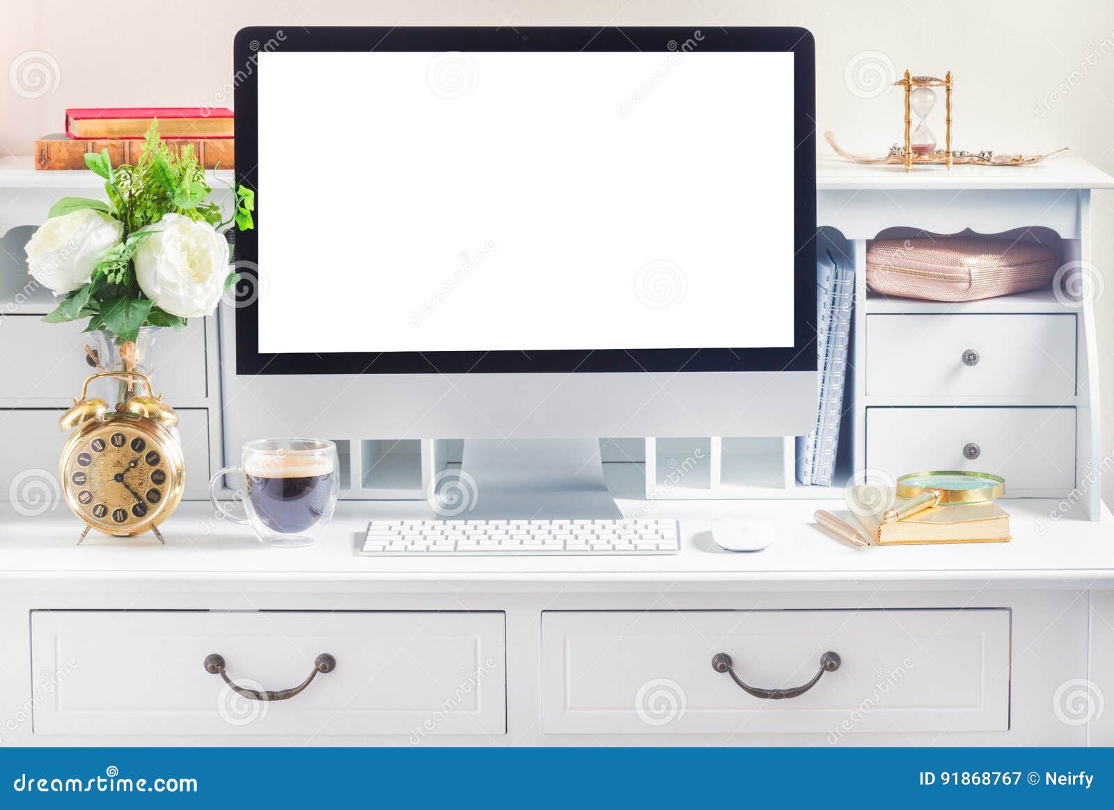 Work desk with computer stock image. Image of creativity - 91868767