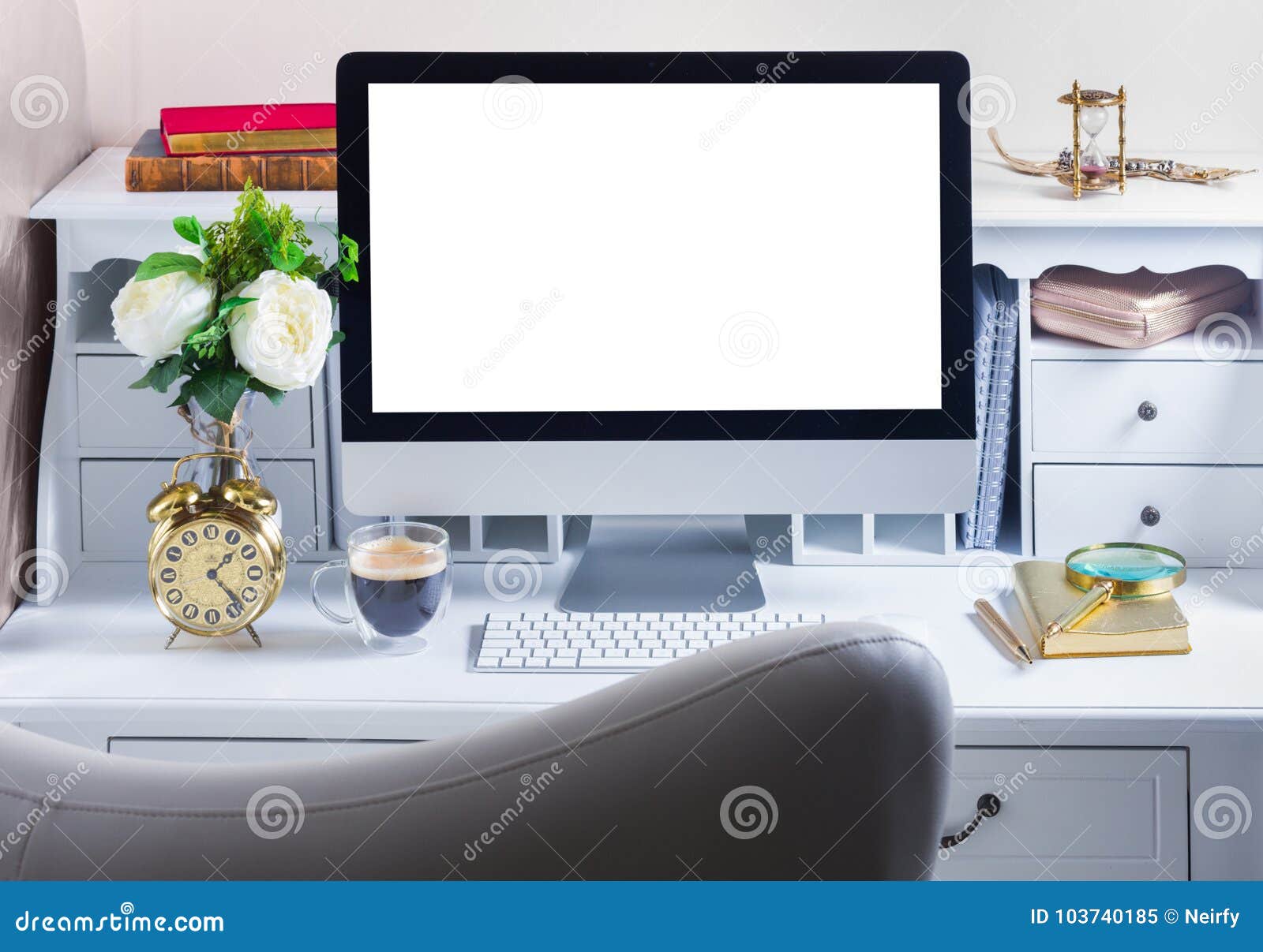 Work desk with computer stock image. Image of decoration - 103740185