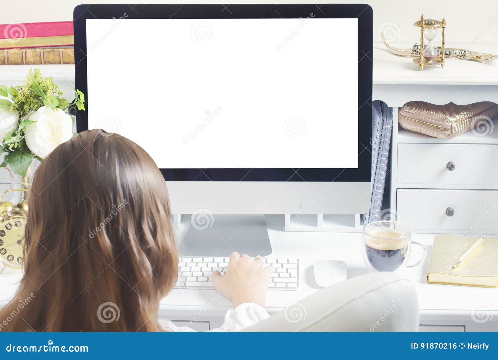 Work desk with computer stock photo. Image of desktop - 91870216