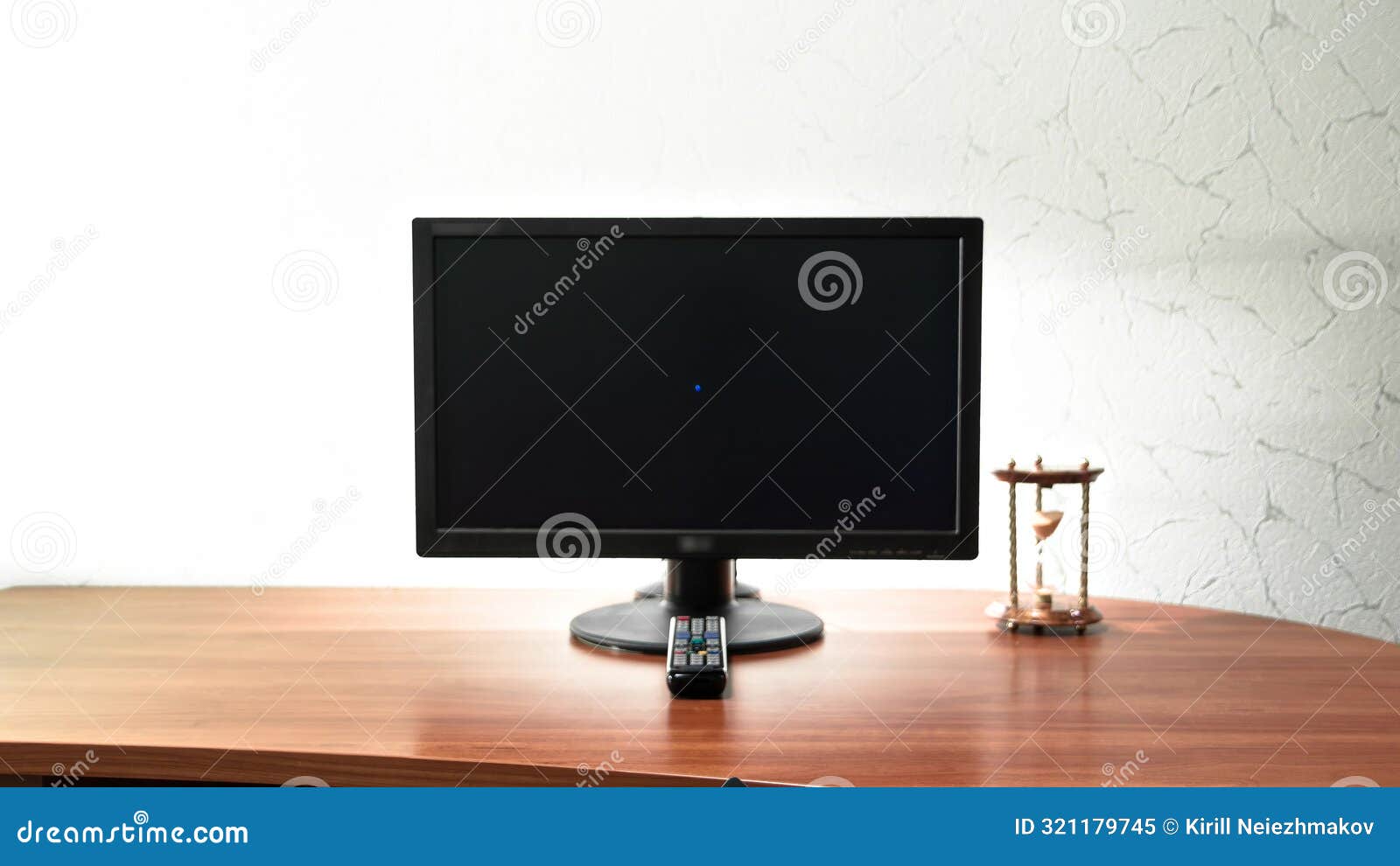Work Desk for Digital Job with Computer, Hourglass and Remote Control ...