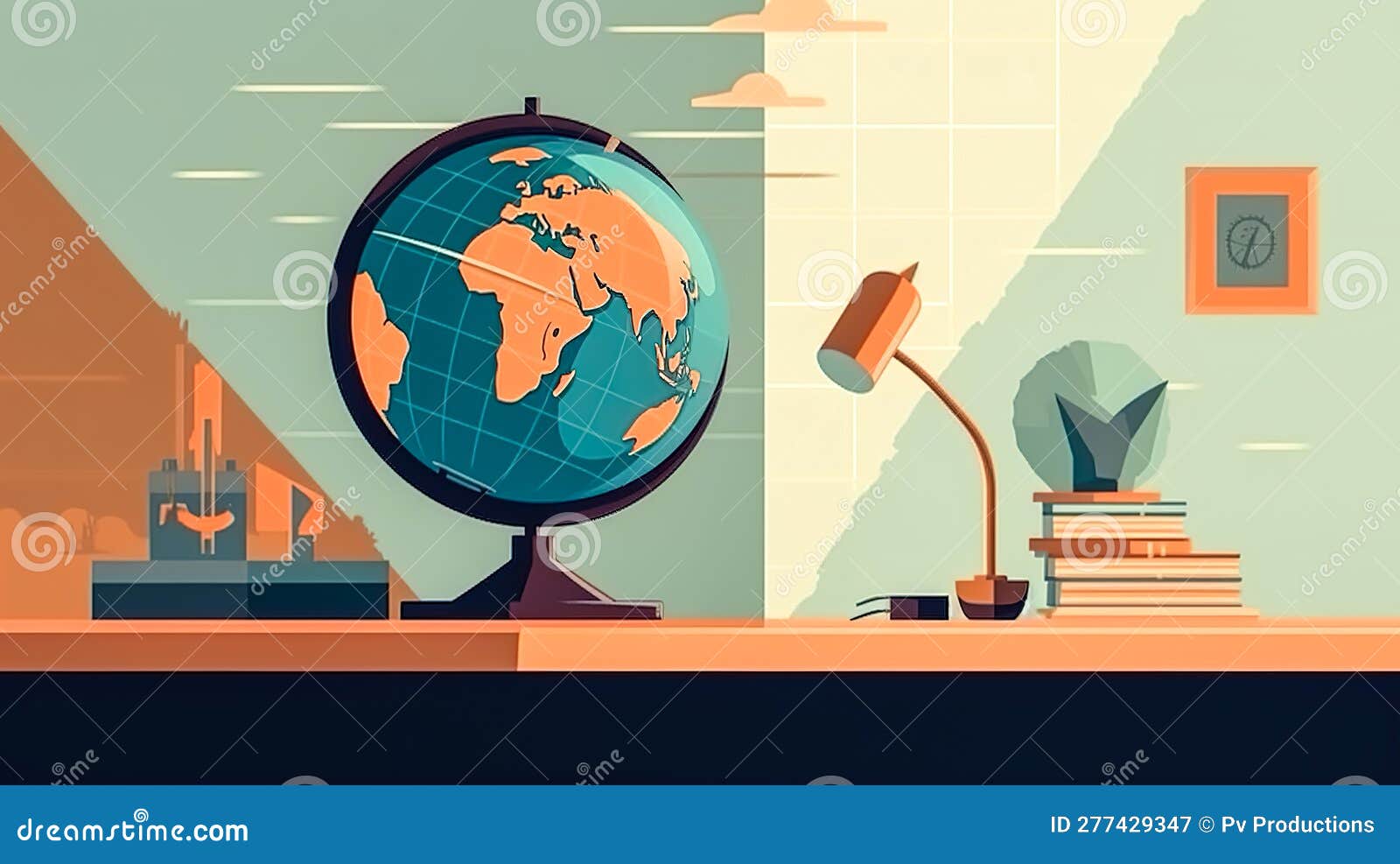 Work Desk with Earth Globe, Study Concept, Generative AI. Stock Image ...